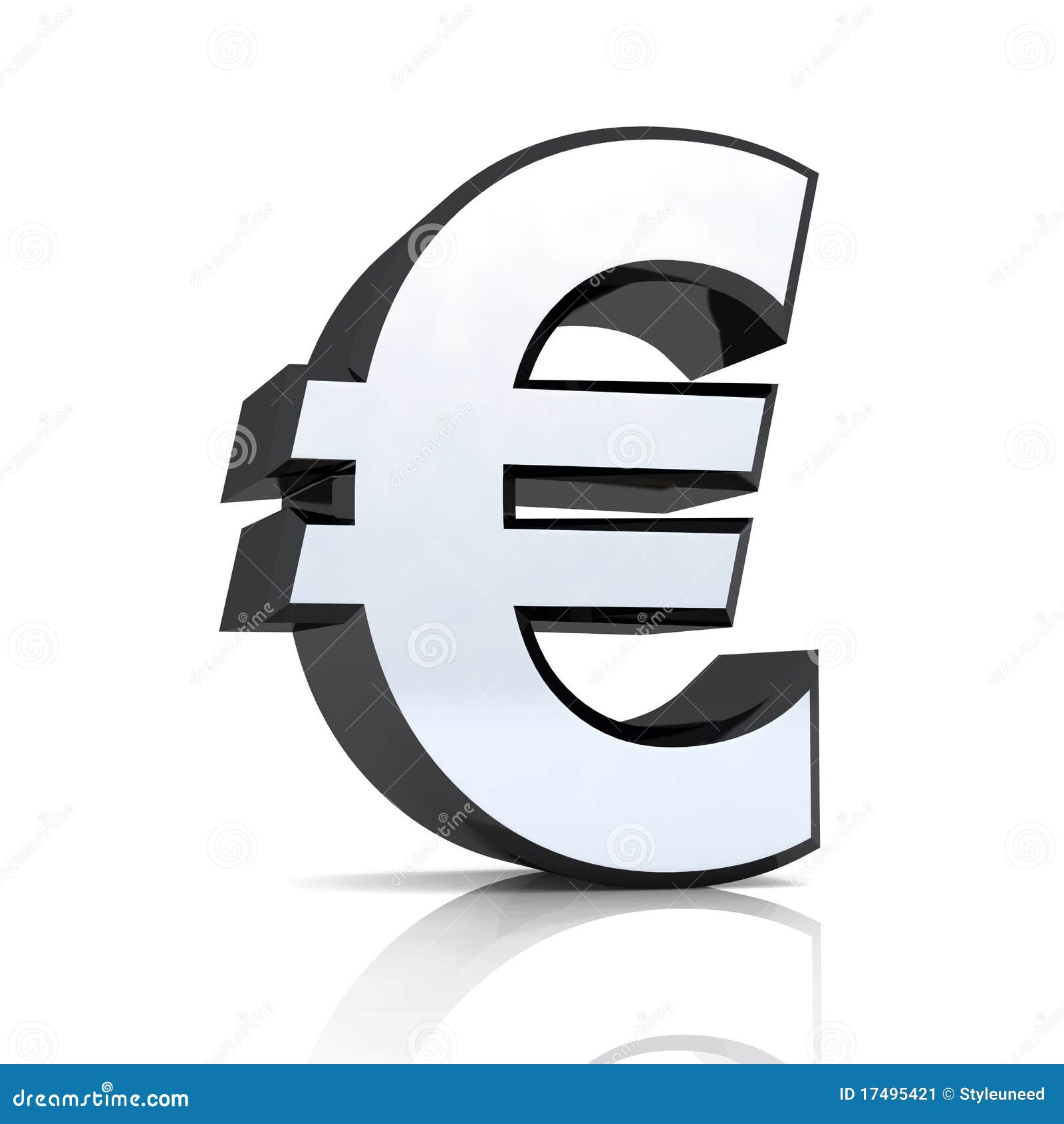 3D Euro Symbol - Silver Black Stock Illustration - Illustration of ...