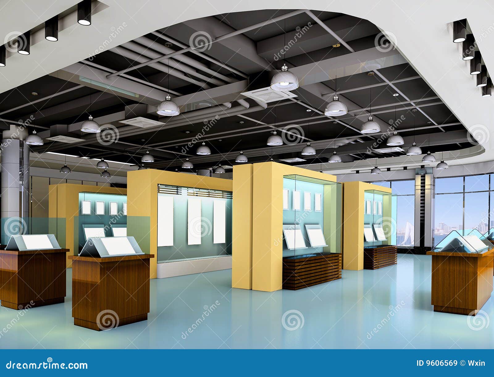 3d exhibition hall stock illustration. Illustration of room - 9606569