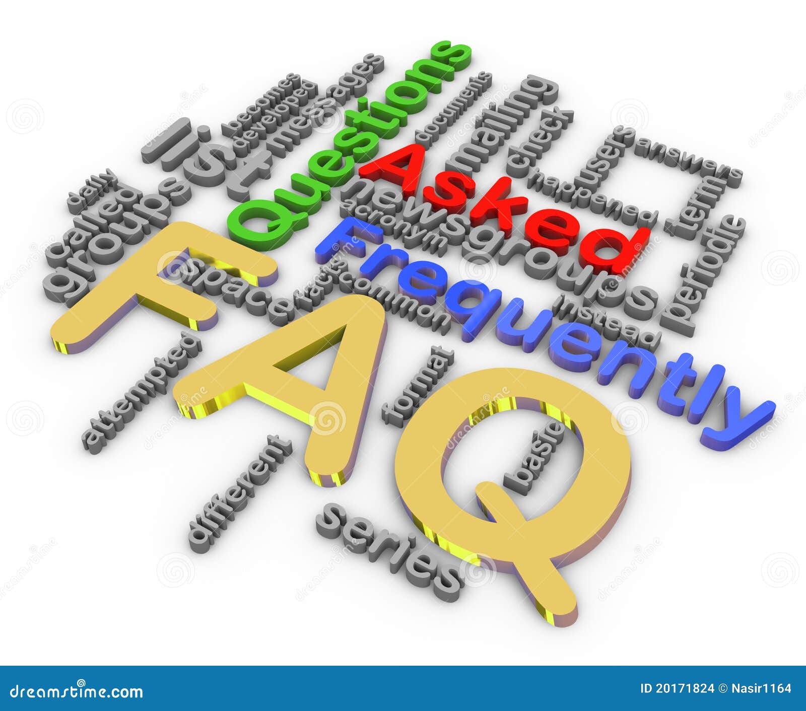 3d faq wordcloud stock illustration. Illustration of concept - 20171824