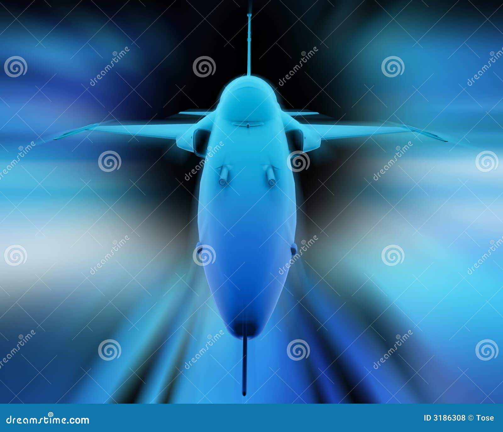 3D fighter jet. Front view stock illustration. Illustration of turbine ...