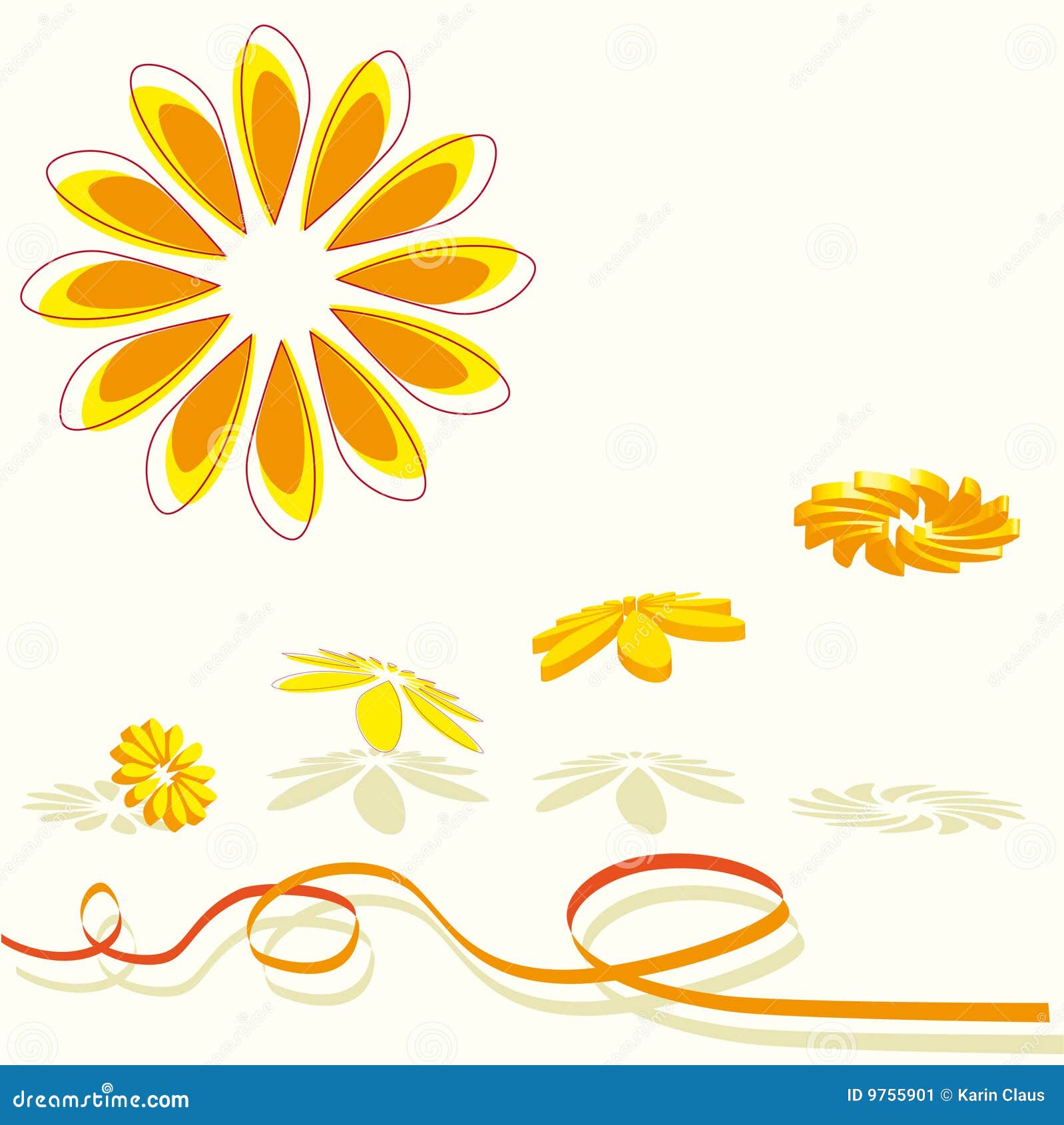 3D Flying Flowers in Orange Stock Vector - Illustration of graphic ...