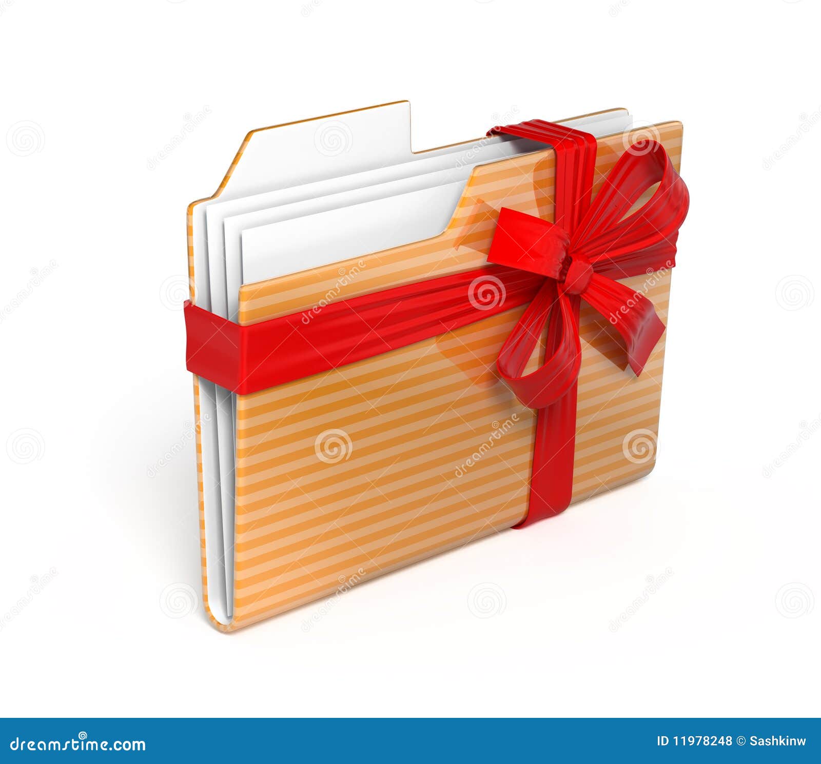 3d Folder Icon with Red Bow Stock Illustration - Illustration of stripe ...