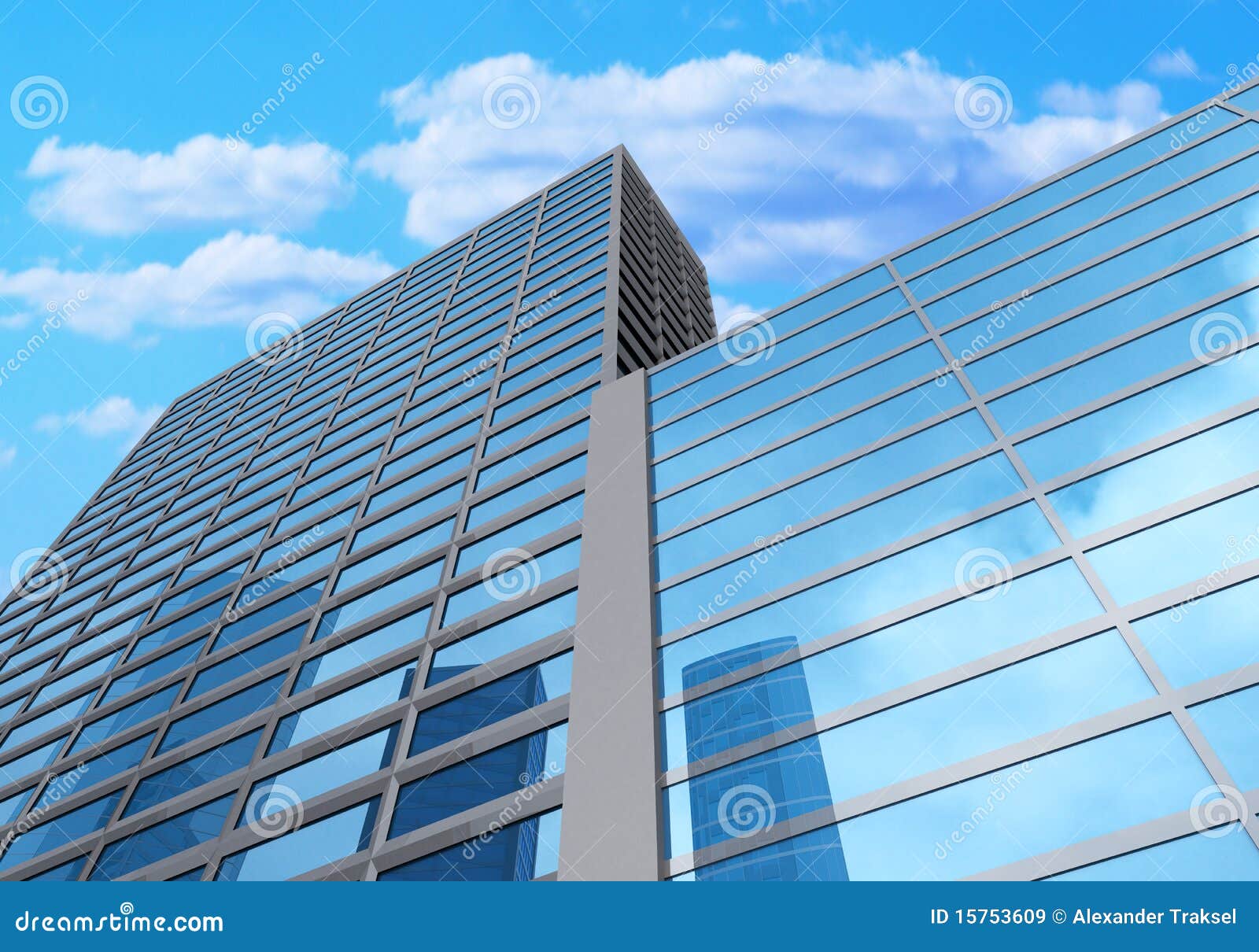 3d Glass Buildings with the Sky and Clouds Stock Illustration ...