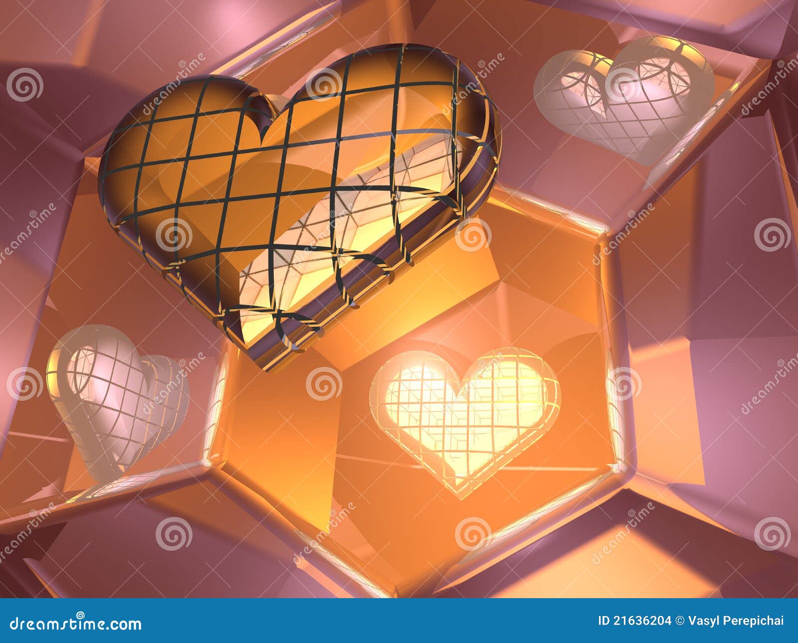 3D Glass Love Heart in Mirrors Stock Illustration - Illustration of ...