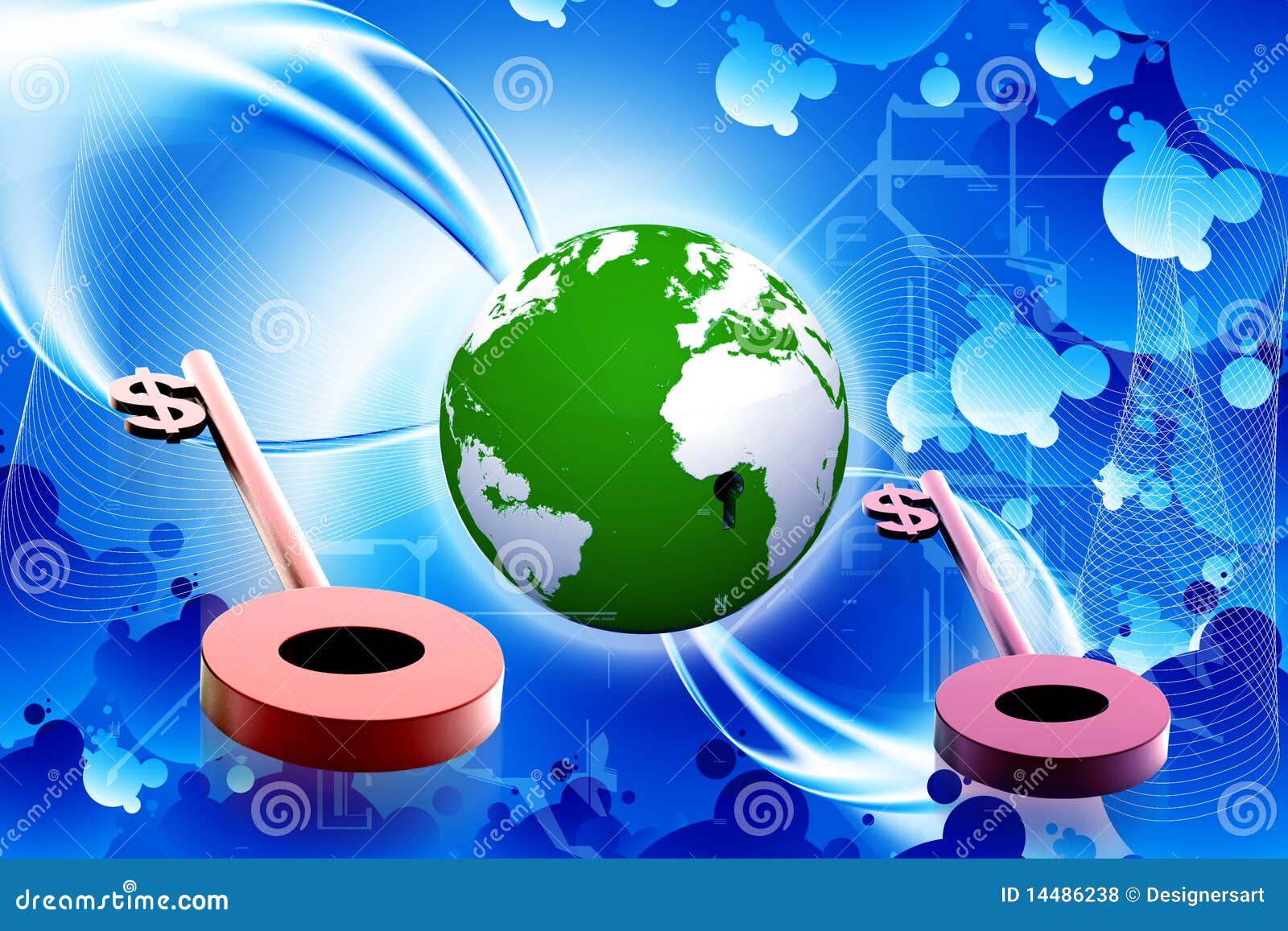 3d globe and key stock illustration. Illustration of attractive - 14486238