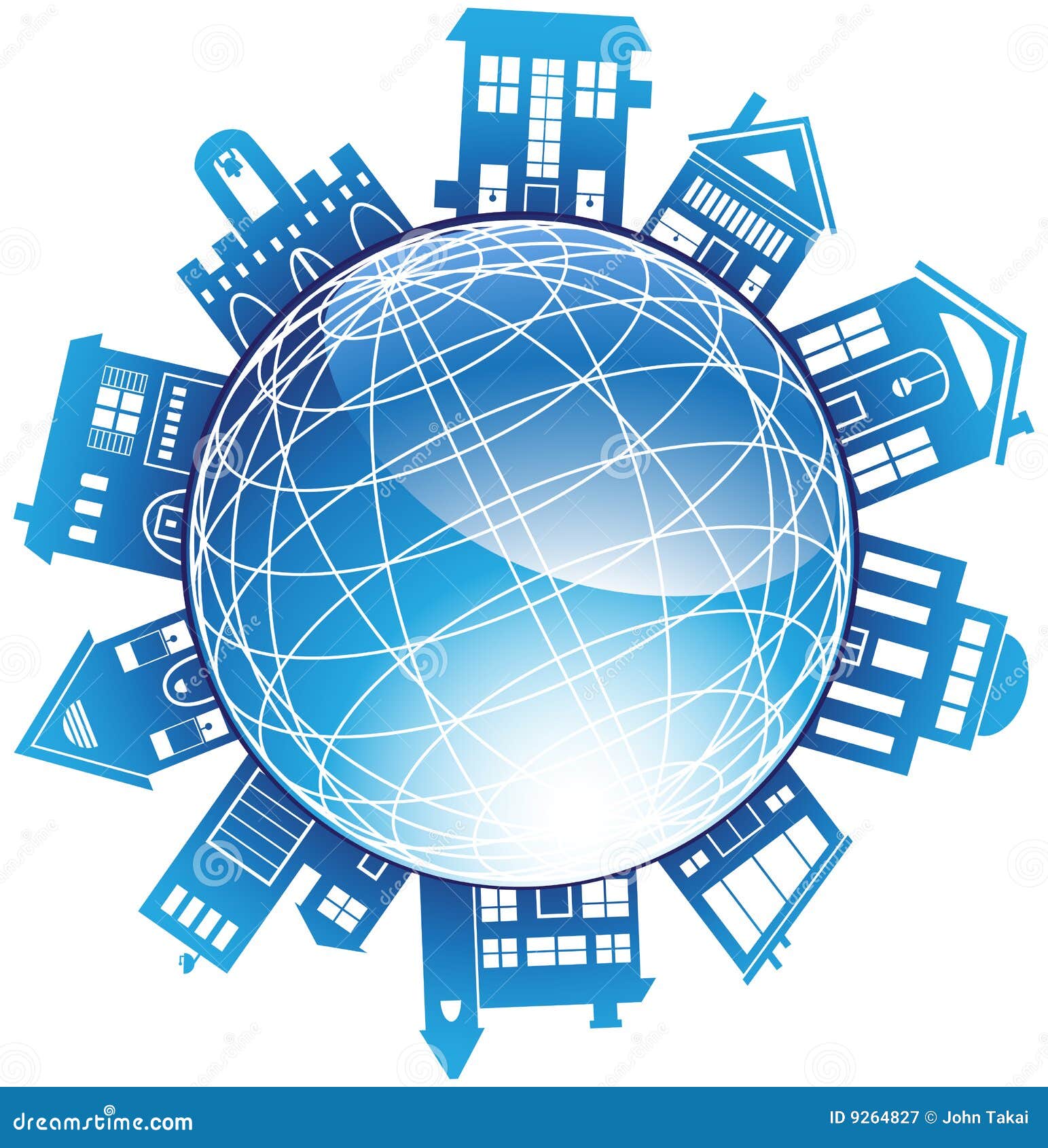 3D Globe with Surrounding Buildings Stock Vector - Illustration of ...