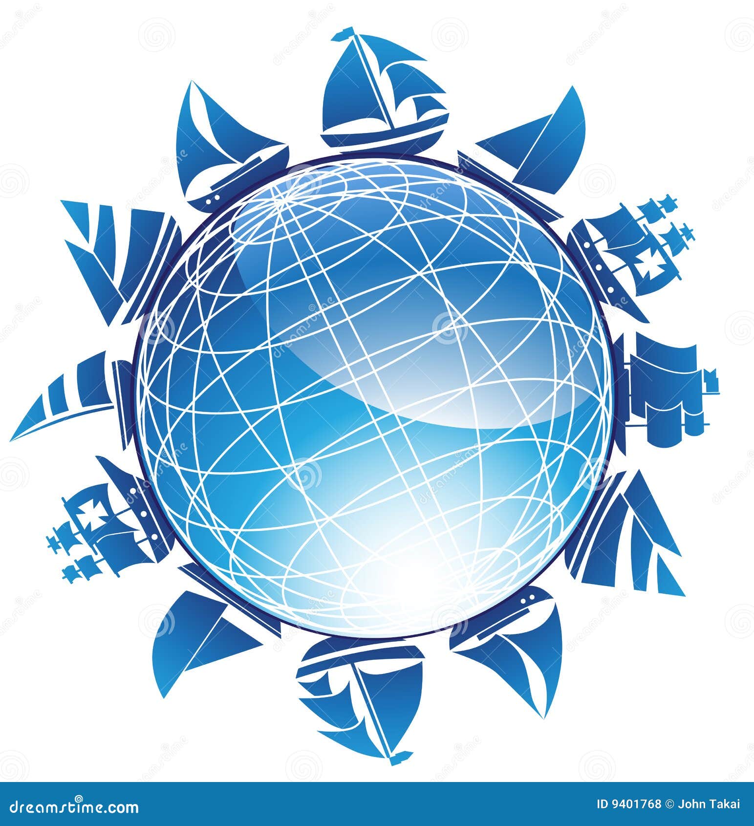 3D Globe with Surrounding Sailboats Stock Vector - Illustration of rope ...