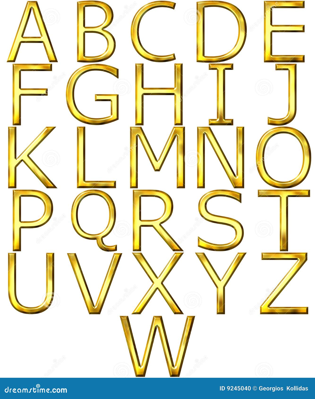 3D Golden Alphabet stock illustration. Illustration of graphic - 9245040