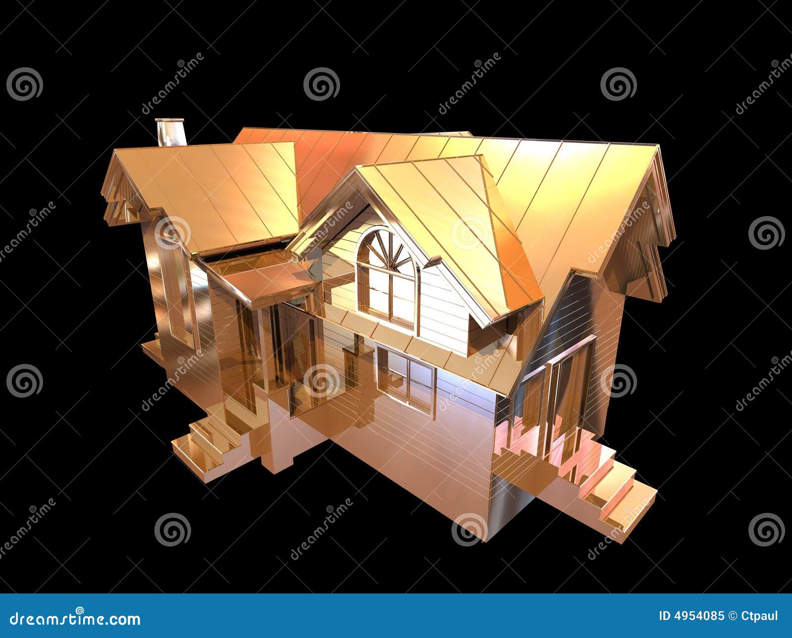3D golden house stock illustration. Illustration of concept - 4954085