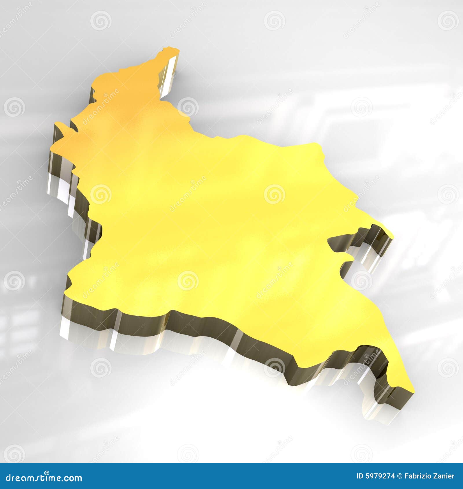 3d golden map of Colombia stock illustration. Illustration of design ...