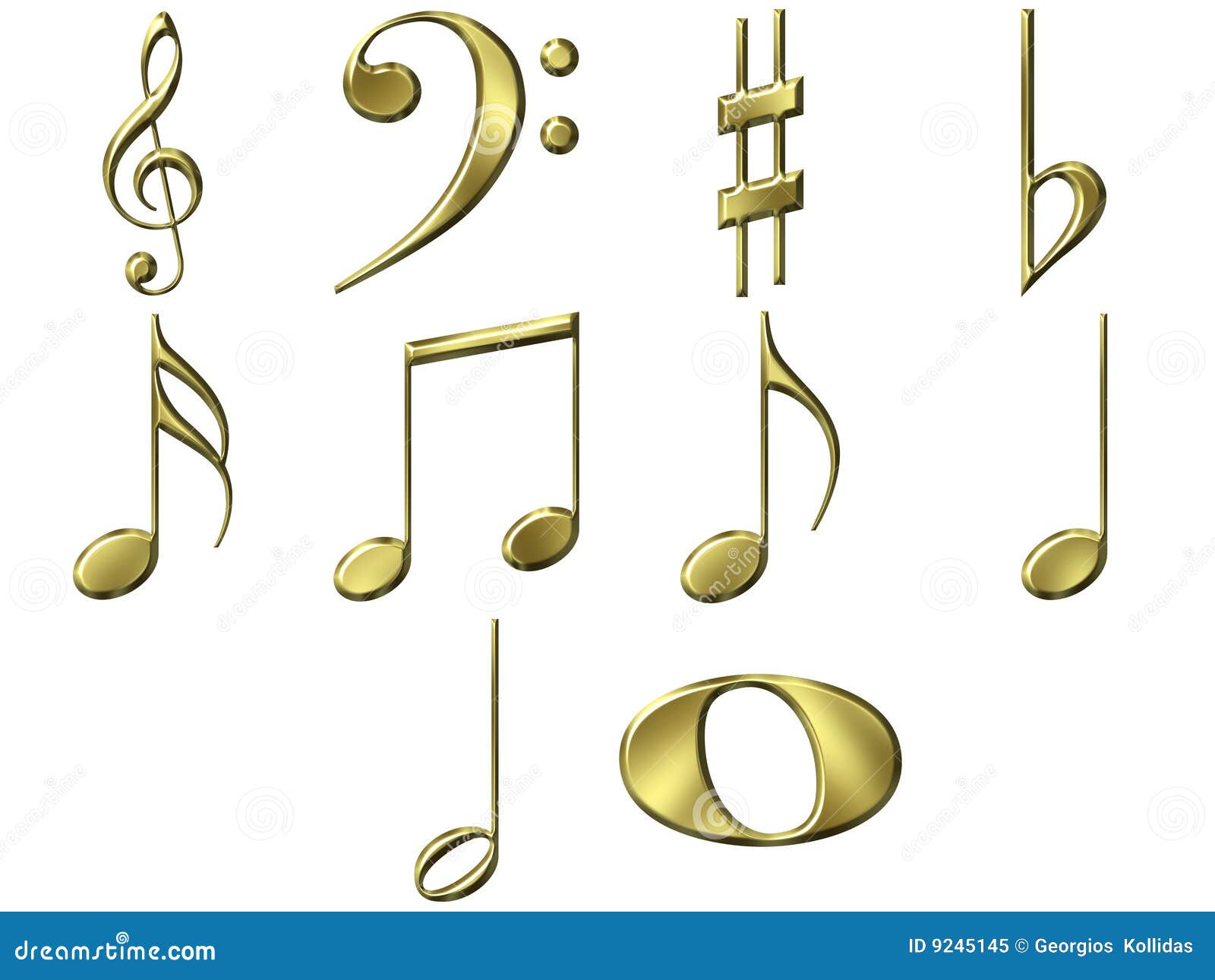 3D Golden Music Notes stock illustration. Illustration of quarter - 9245145