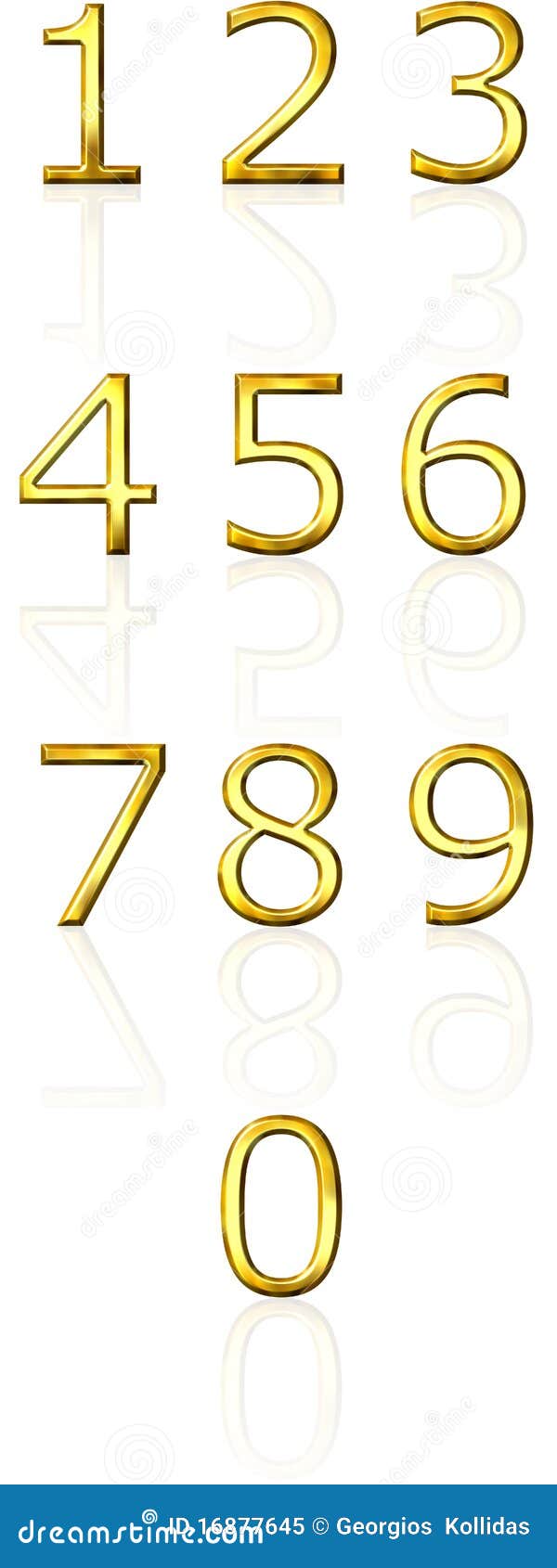 3d Golden Numbers with Reflection Stock Illustration - Illustration of ...