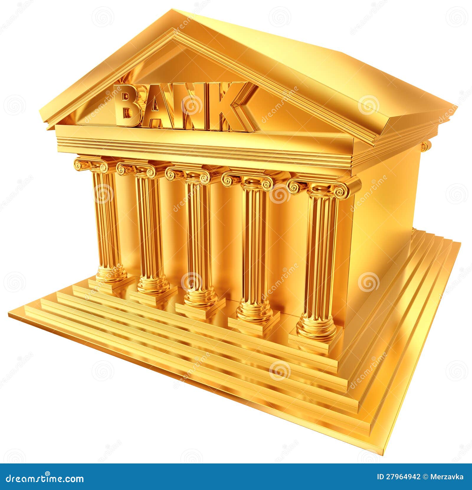 3D Golden Symbol of a Bank Building Stock Illustration - Illustration ...
