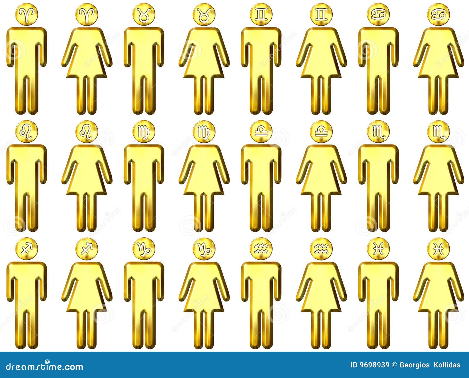 3D Golden Zodiac People stock illustration. Illustration of metallic ...