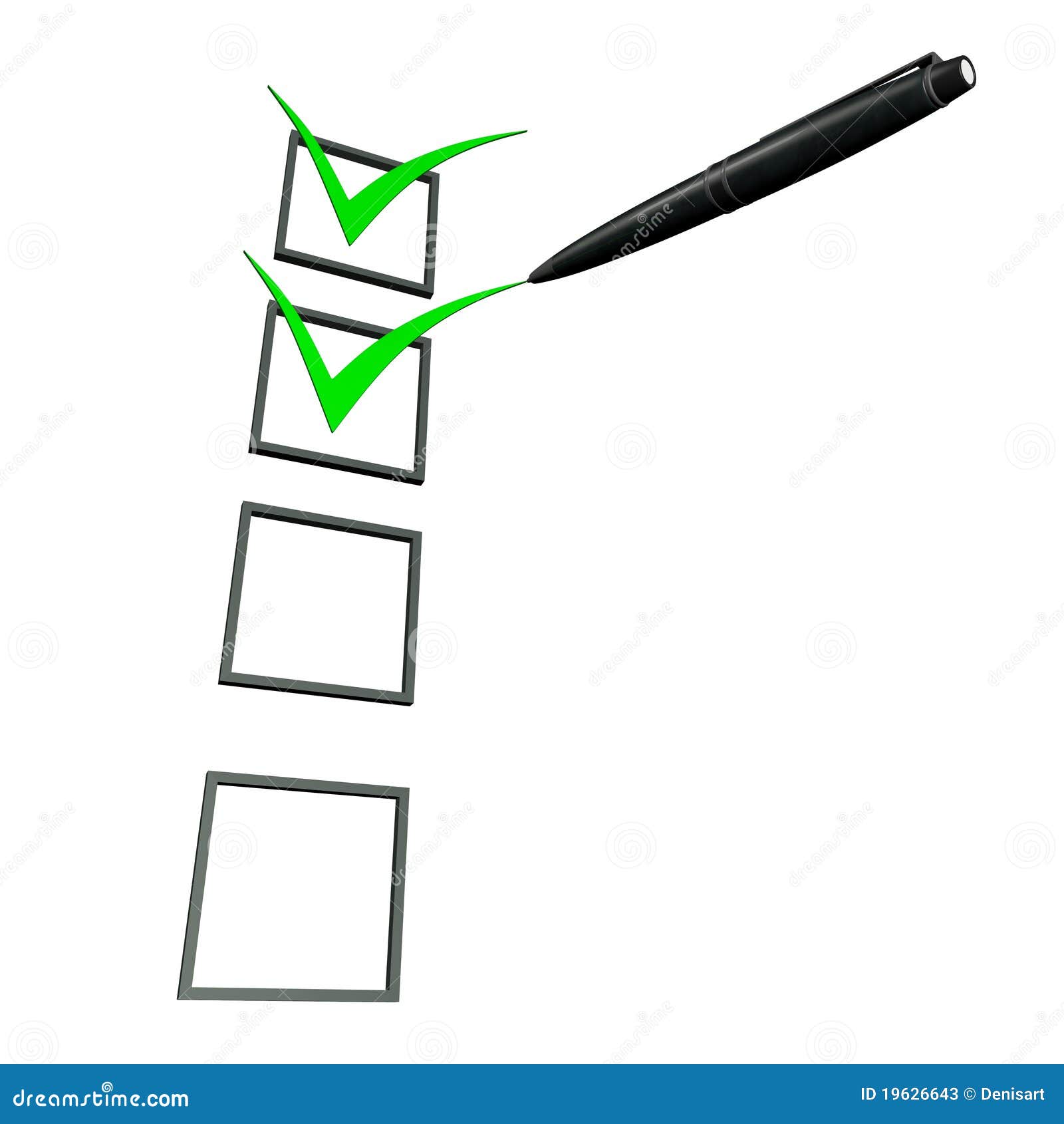 3d Green Check Box Pen Stock Photos - Image: 19626643