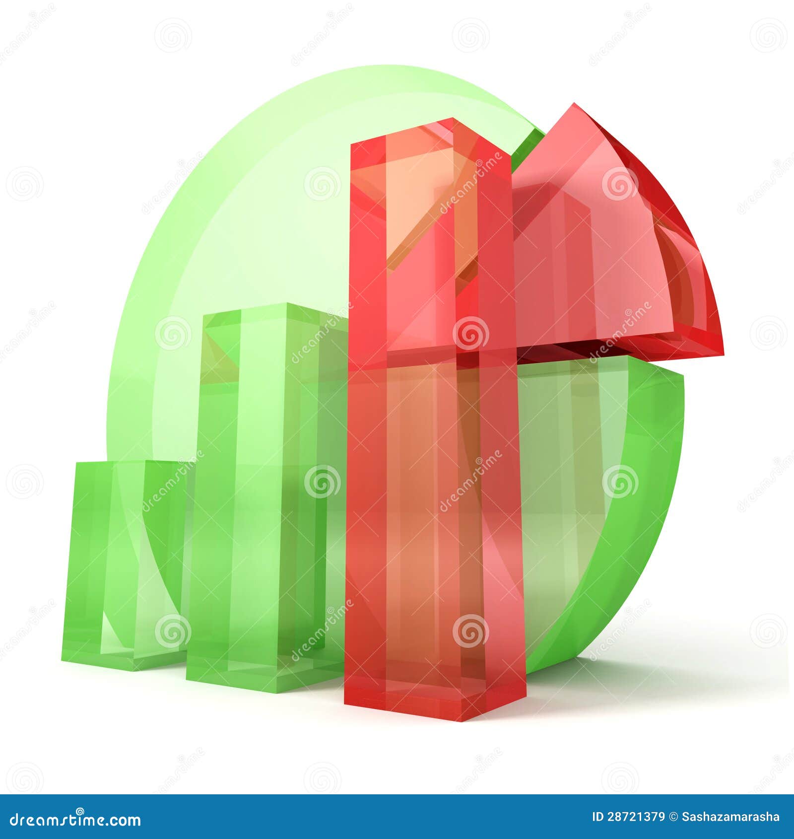 3d Green Pie Chart and Bar Graph with Red Parts Stock Illustration ...