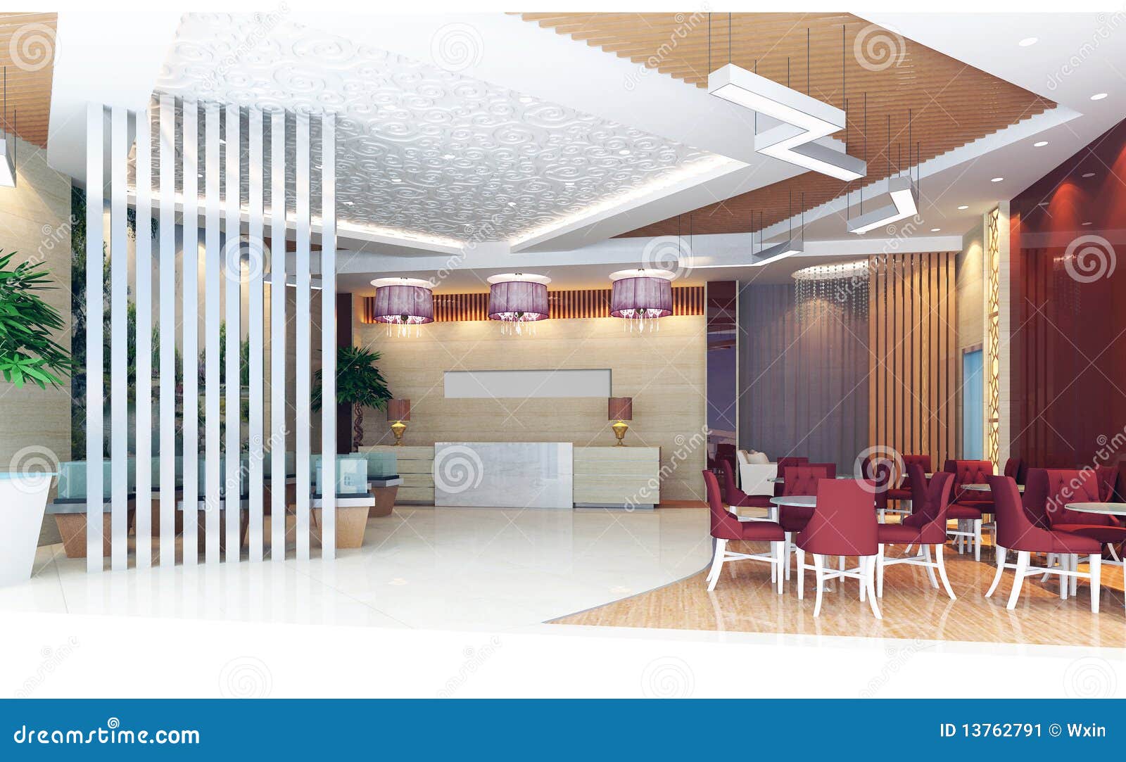 3d Hall Rendering, Reception Room Stock Illustration - Illustration of ...