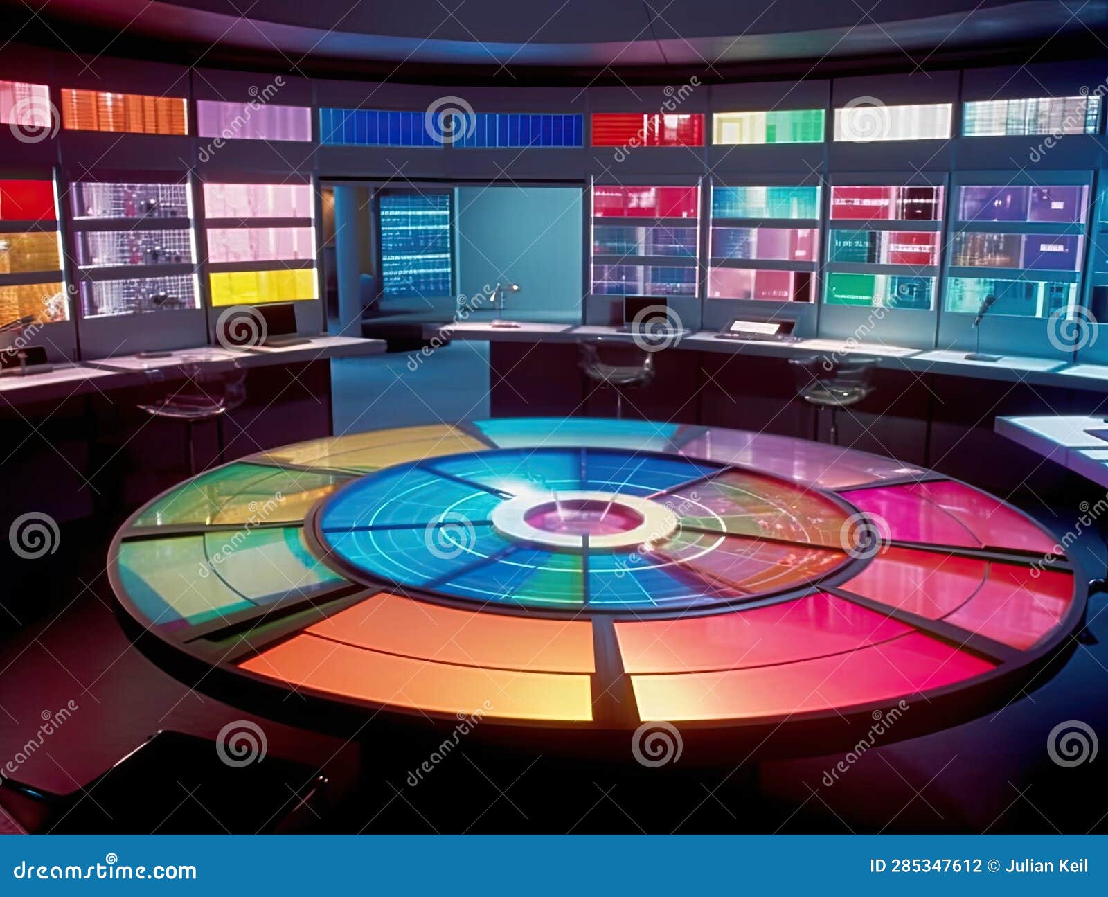 3D Hologram Pie Charts in Futuristic Office Иллюстрация штока ...