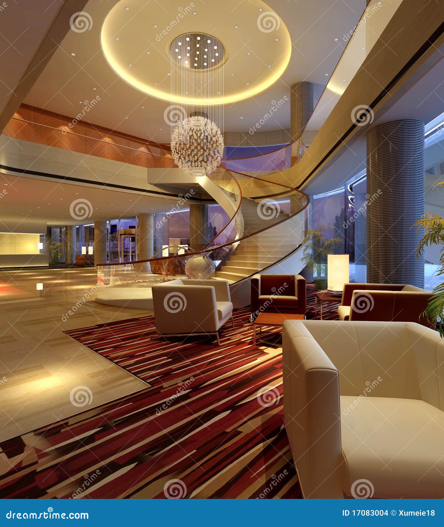 3d hotel hall rendering stock illustration. Illustration of light ...