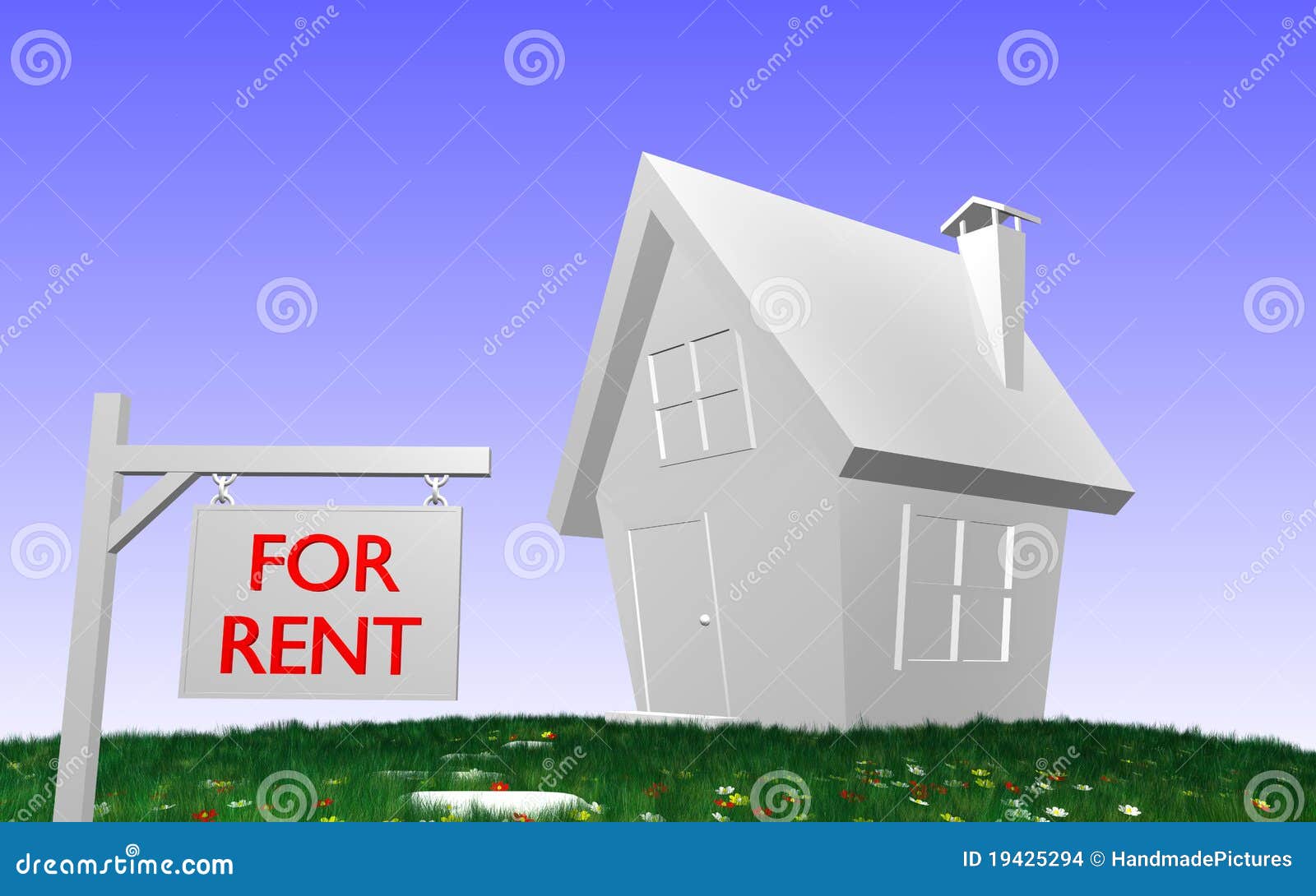 3D House with for RENT-sign Stock Illustration - Illustration of house ...