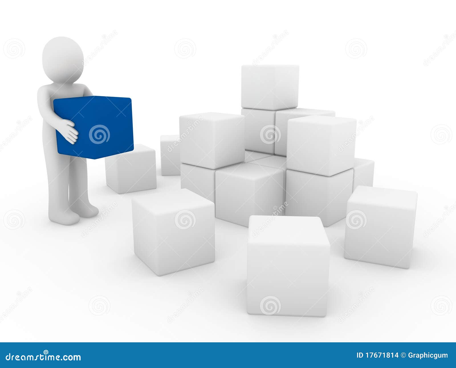 3d Human Cube Box Blue White Stock Illustration - Illustration of ...
