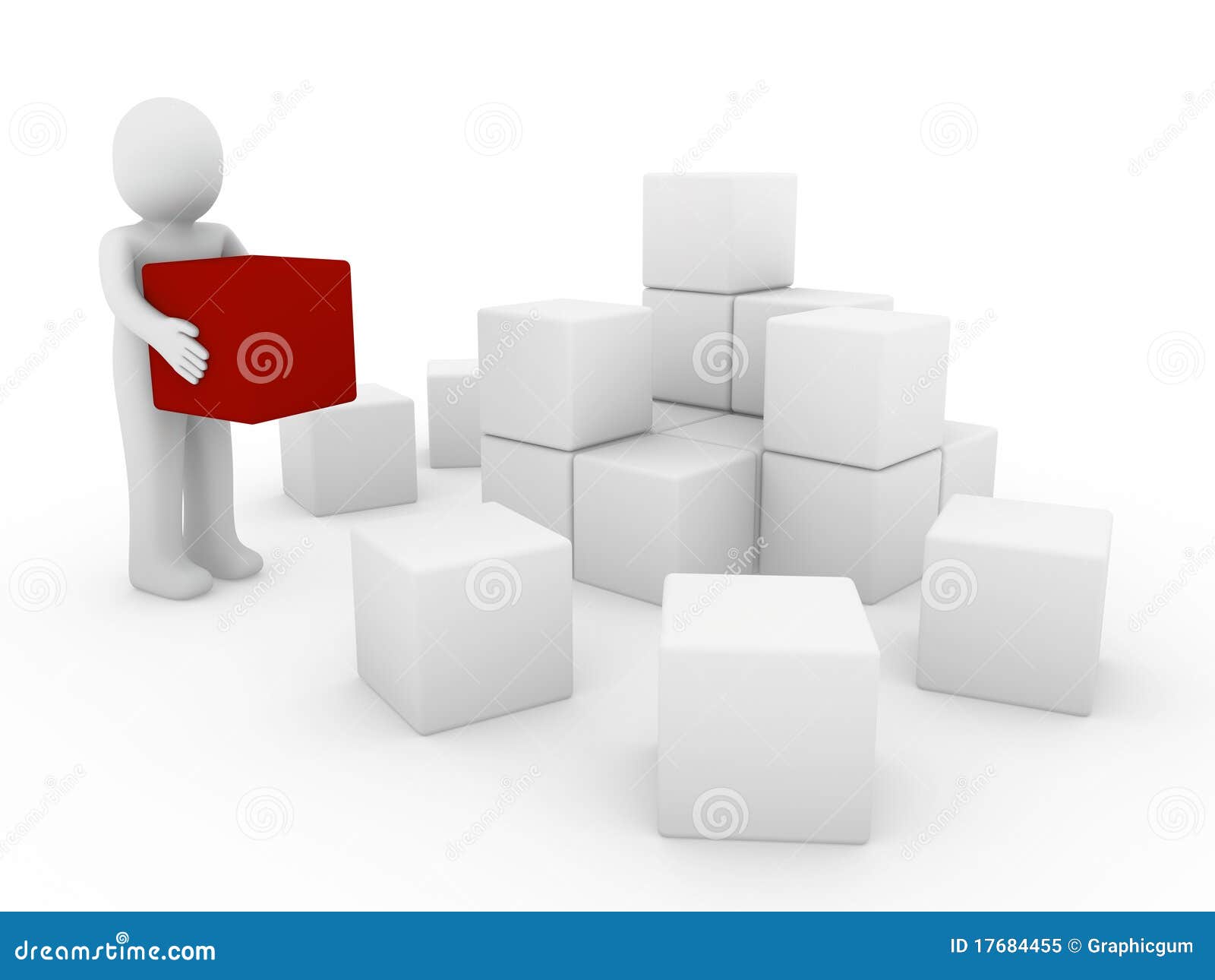 3d Human Cube Box Red White Stock Illustration - Illustration of human ...