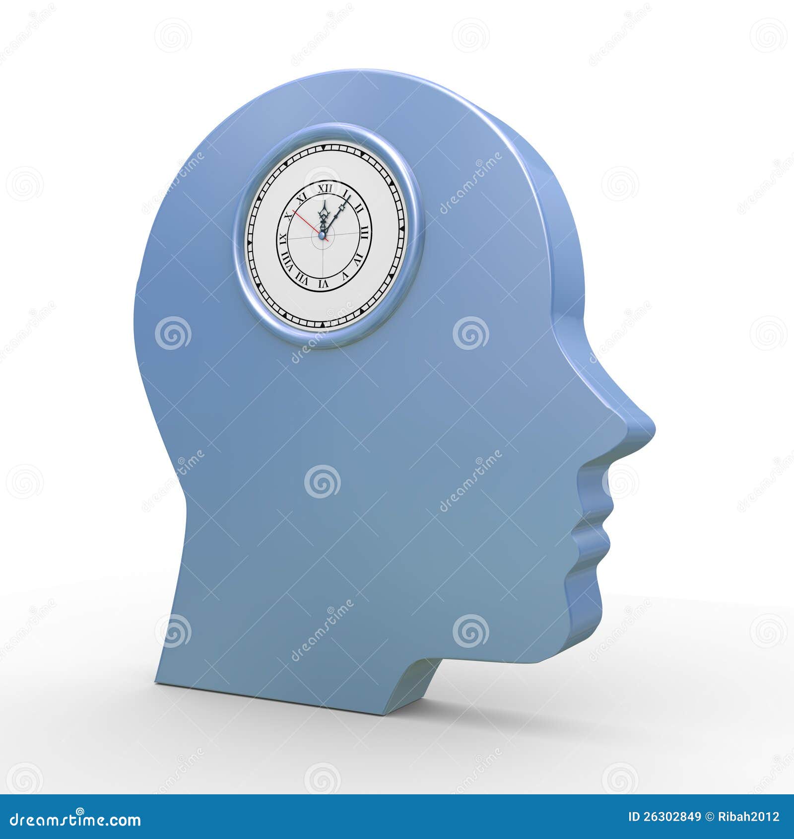 3d human head and clock stock illustration. Illustration of ...