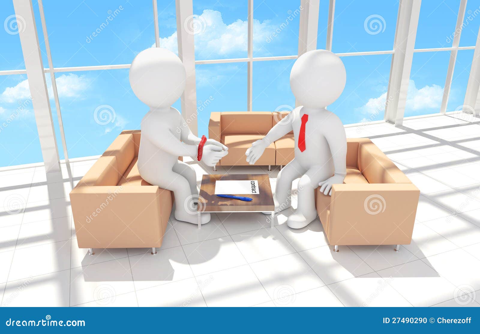 3d Human with His Hands Tied Signing a Contract Stock Illustration ...