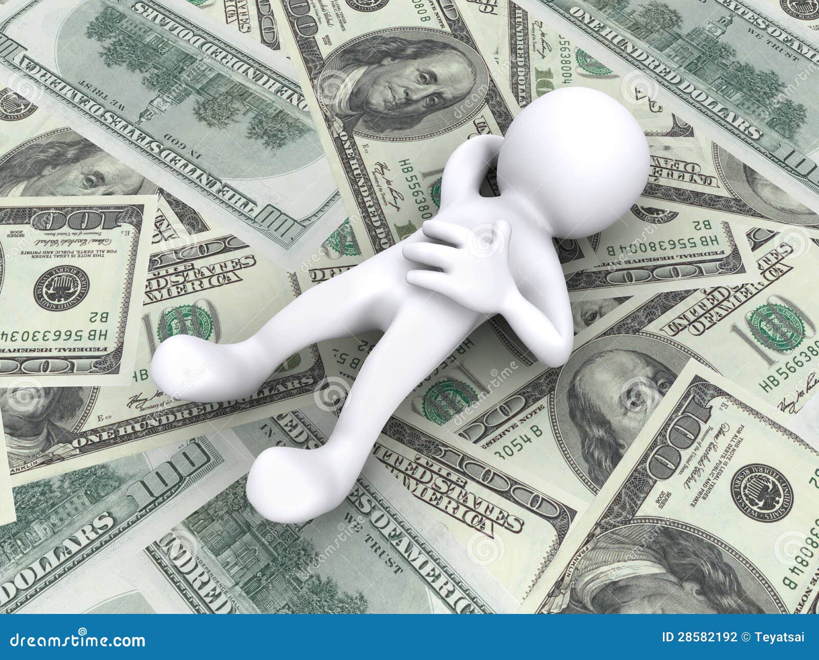 3D Human lying on money stock illustration. Illustration of cash - 28582192