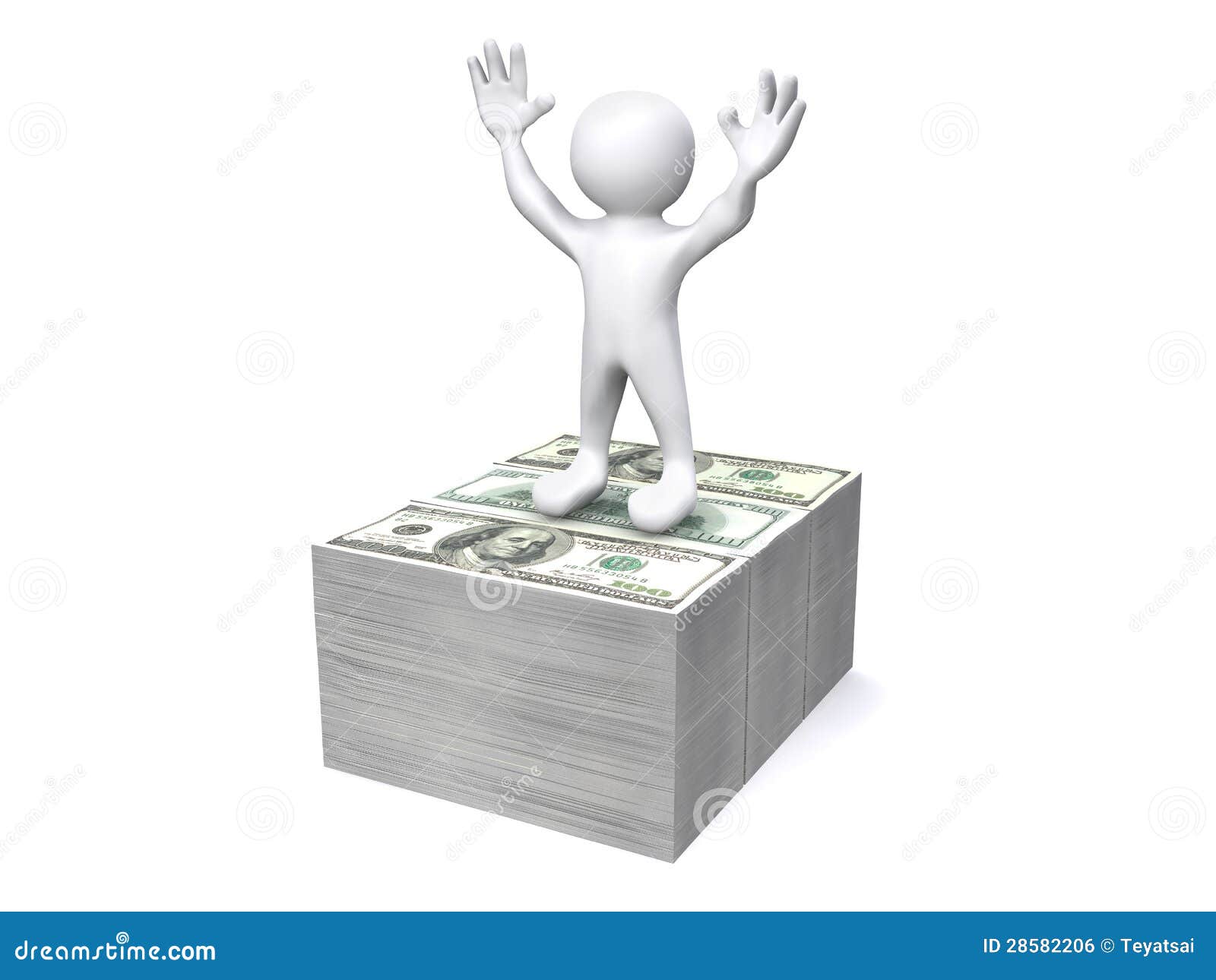 3D Human standing on money stock illustration. Illustration of jackpot ...