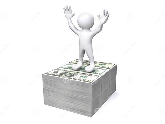 3D Human standing on money stock illustration. Illustration of jackpot ...