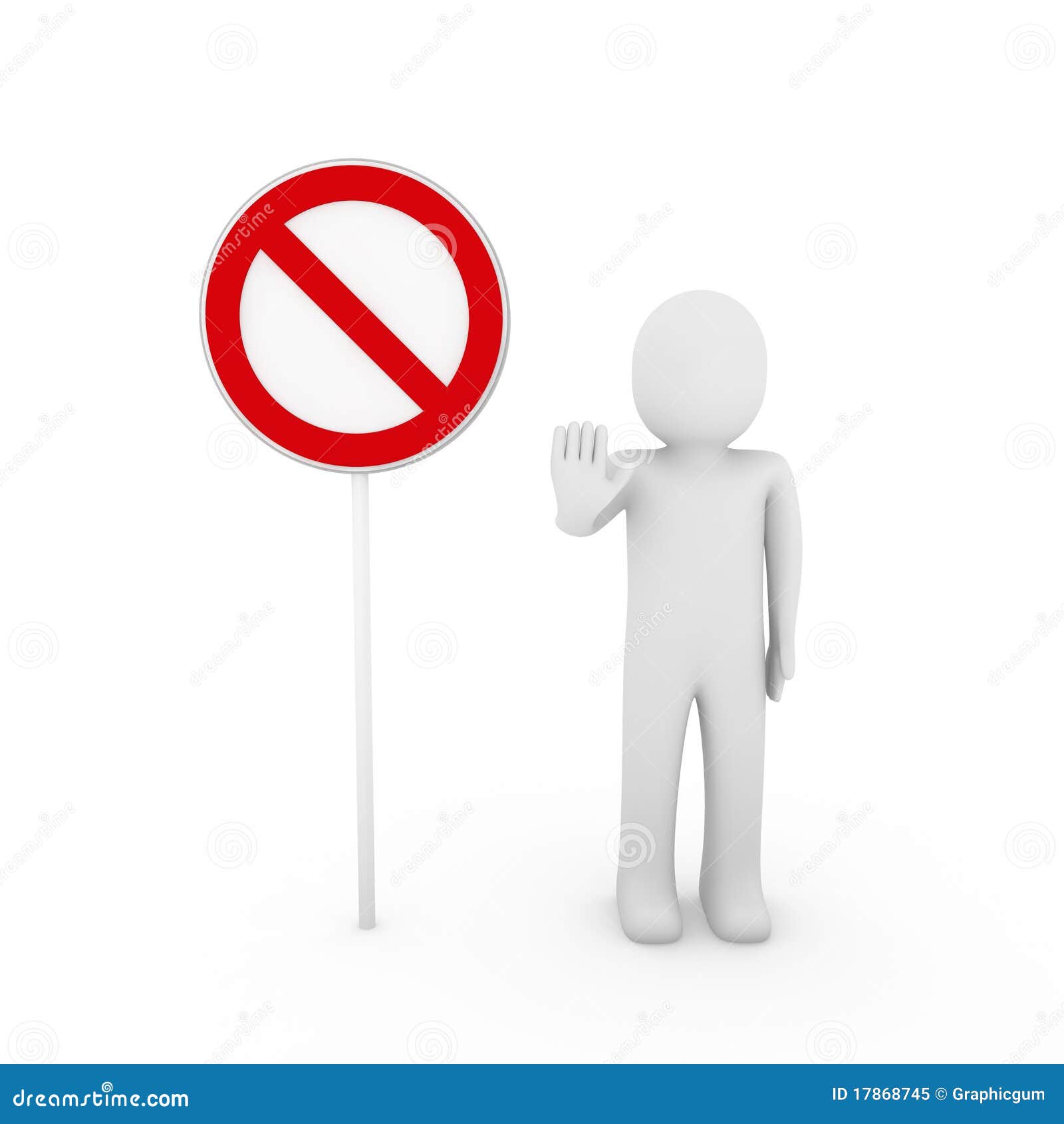 3d Human Stop Red Sign White Warning Stock Illustration - Illustration ...