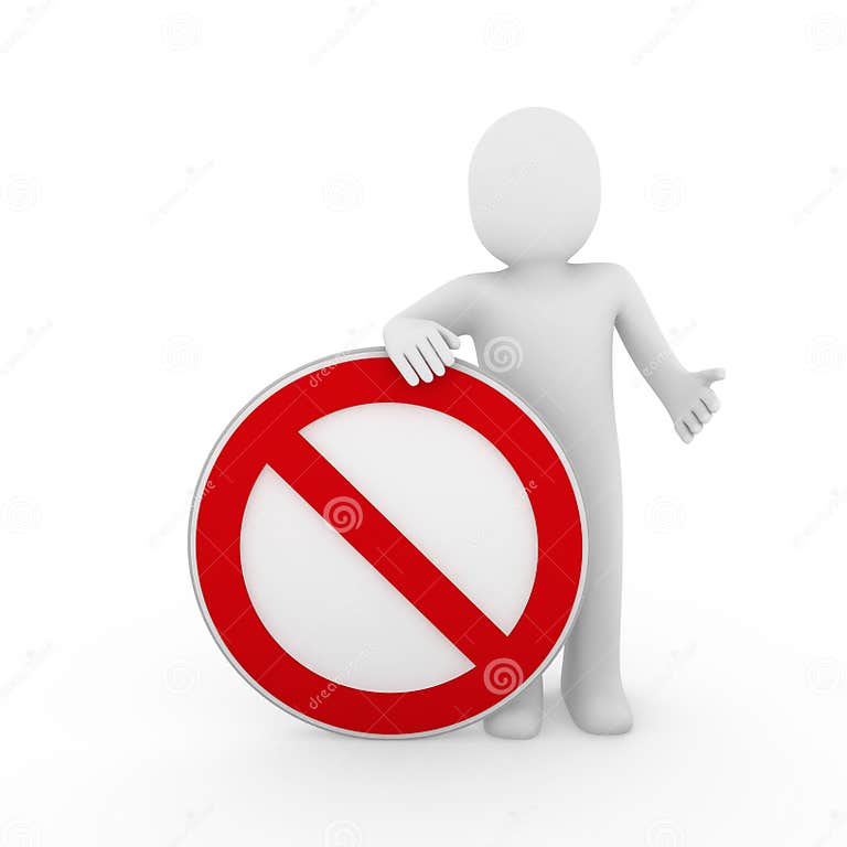 3d Human Stop Red Sign White Warning Stock Illustration - Illustration ...