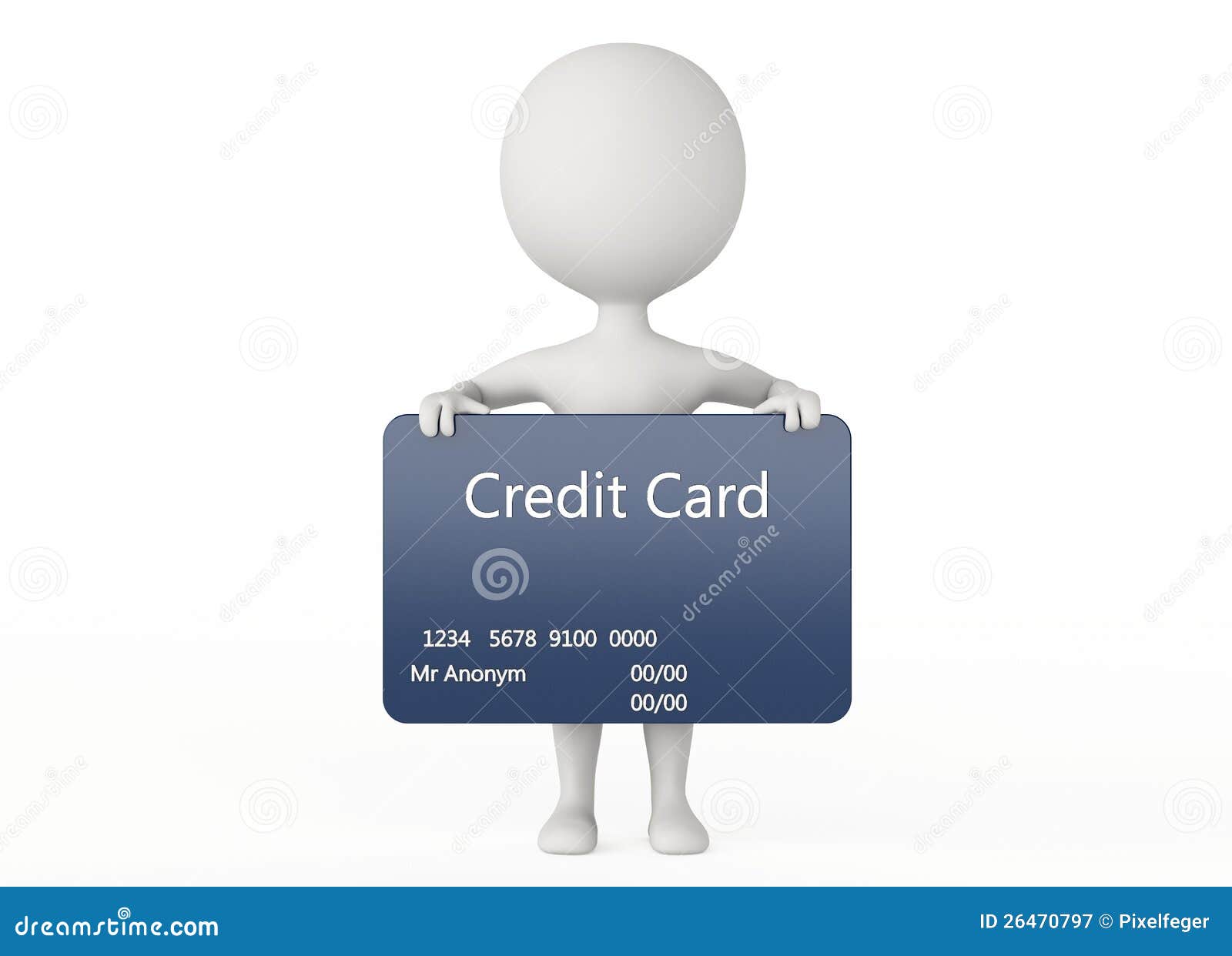 3d Humanoid Character Hold a Credit Card Stock Illustration ...
