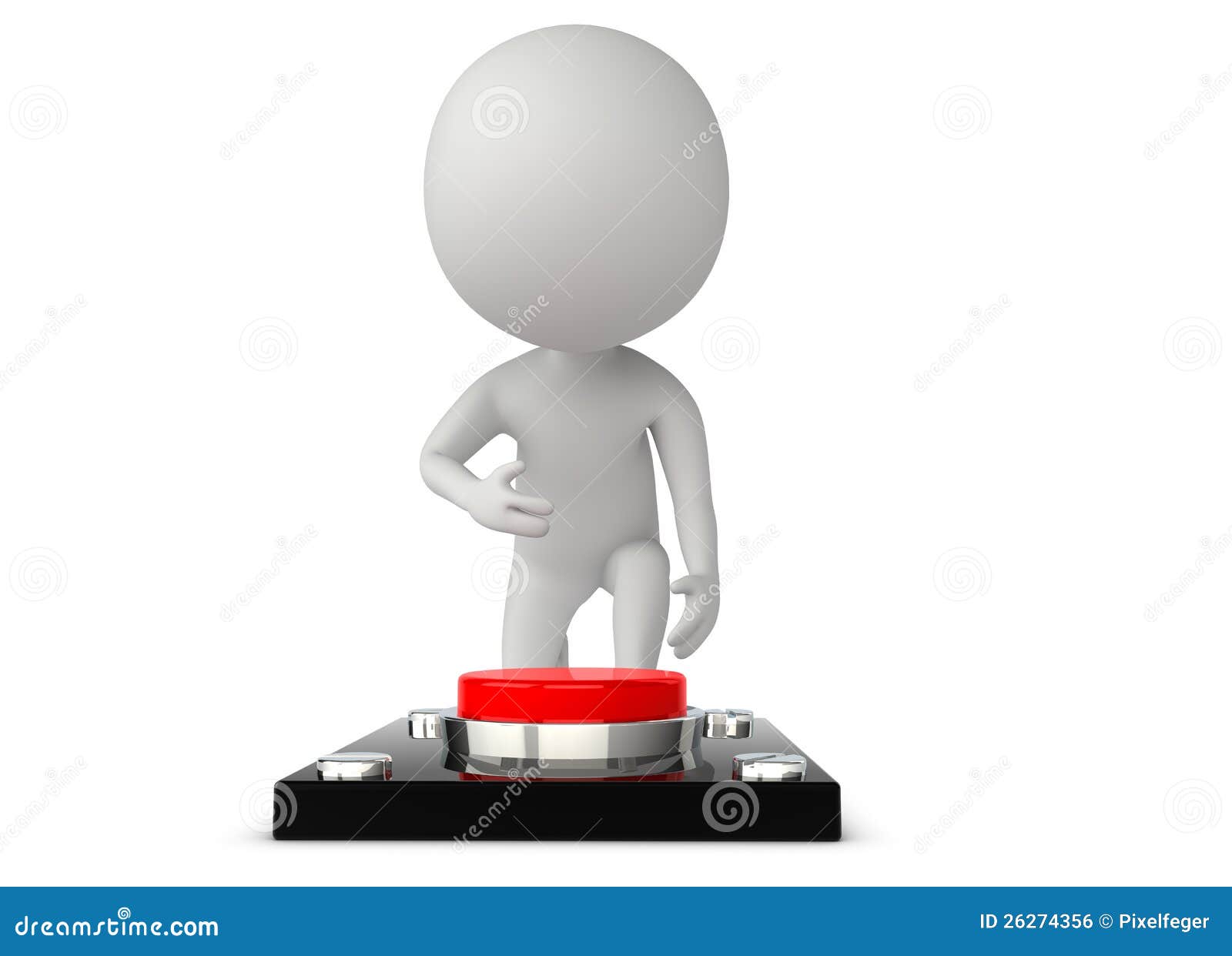 3d Humanoid Character Press a Button Stock Illustration - Illustration ...