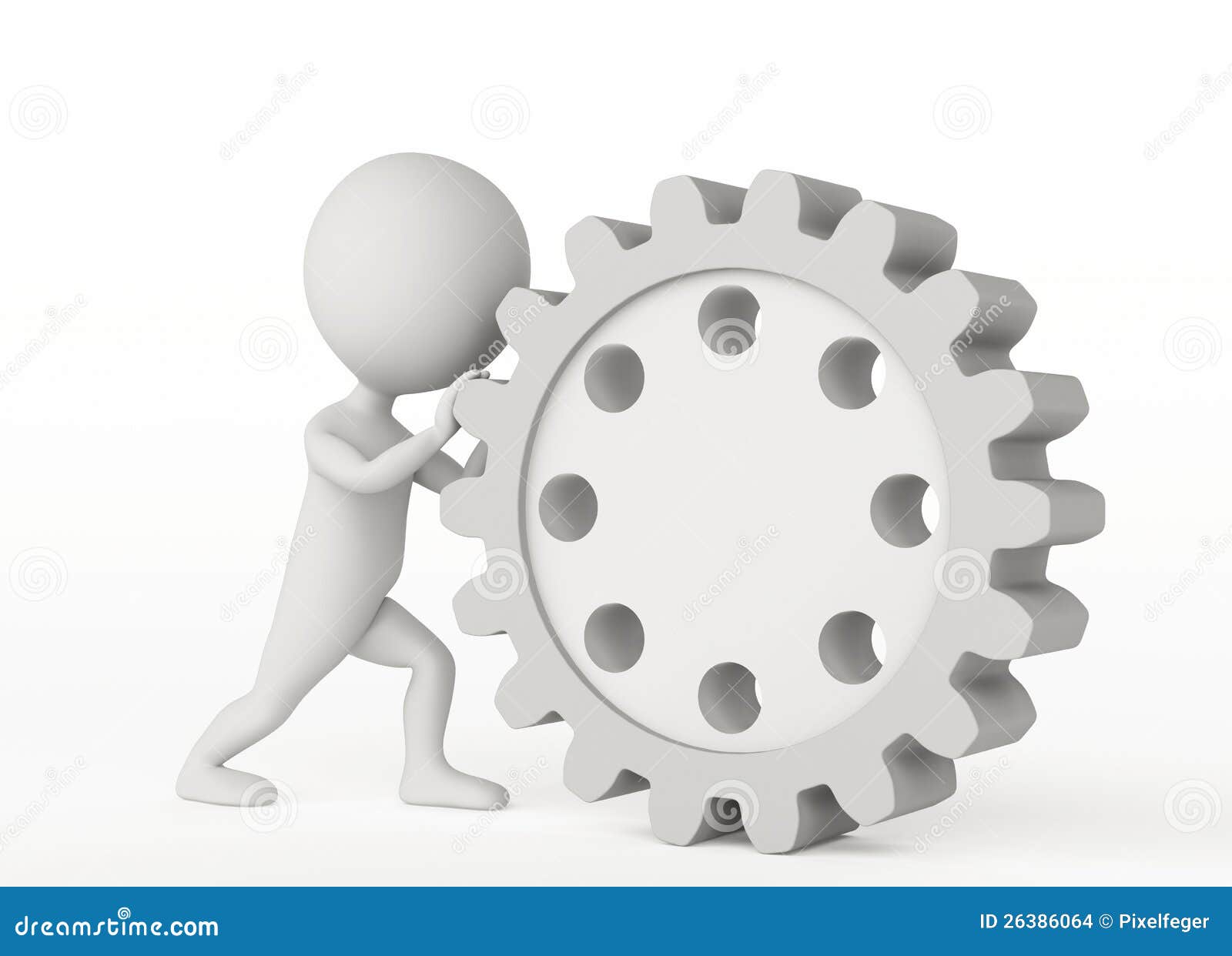 3d Humanoid Character Pushes a Gear Stock Illustration - Illustration ...