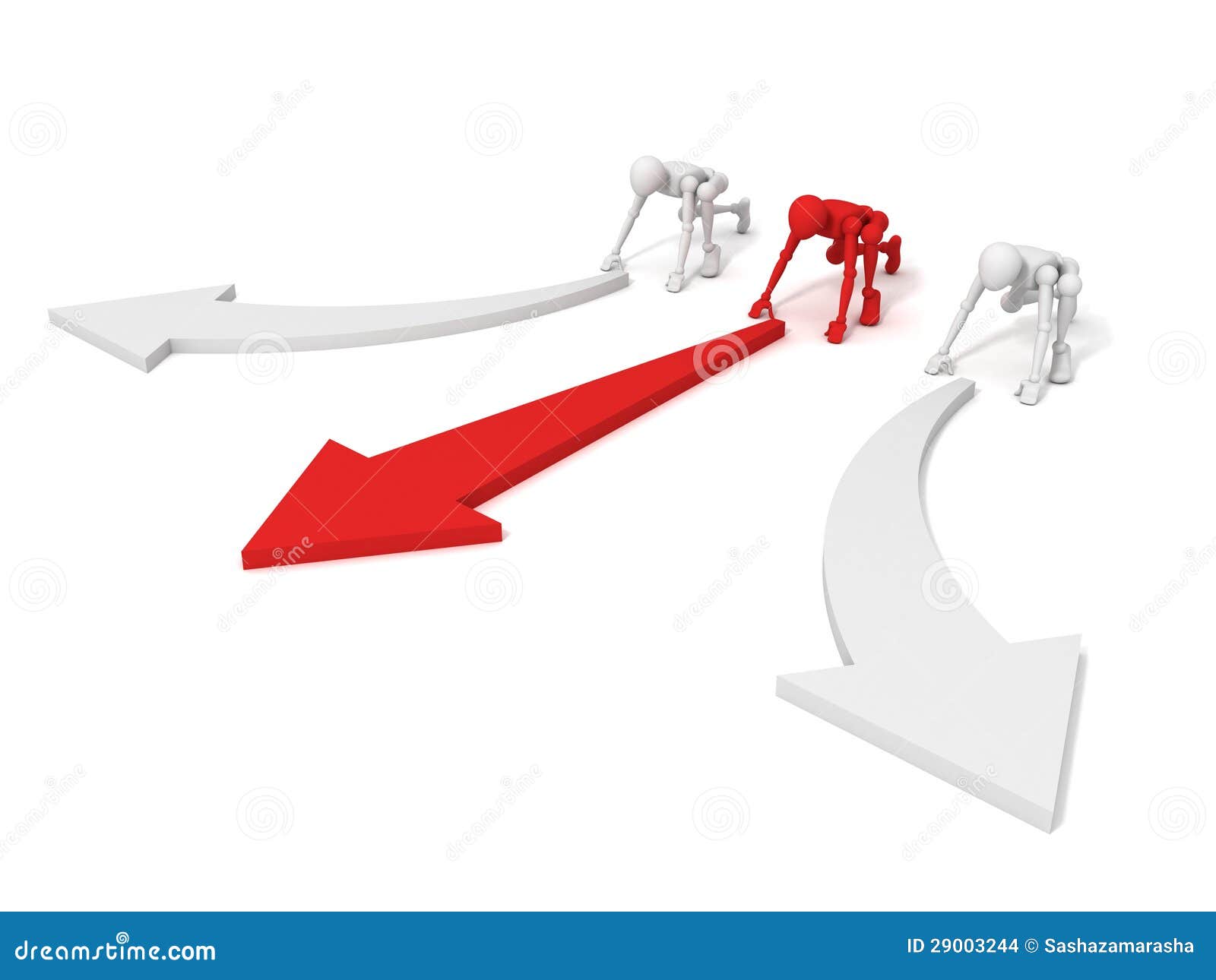3D Humans Race Ready To Start with Arrow Direction Stock Illustration ...