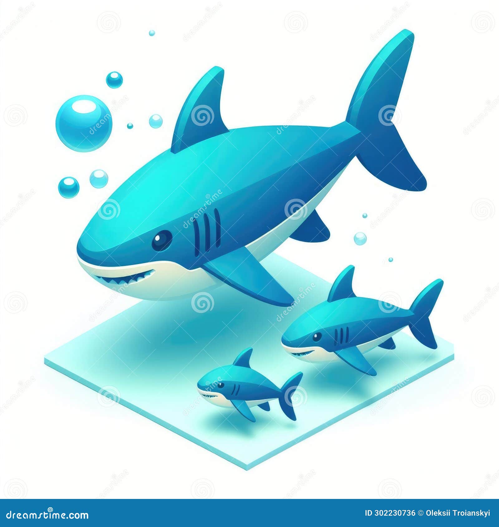 3D Icon of a Shark Family in Isometric Style on a White Background ...