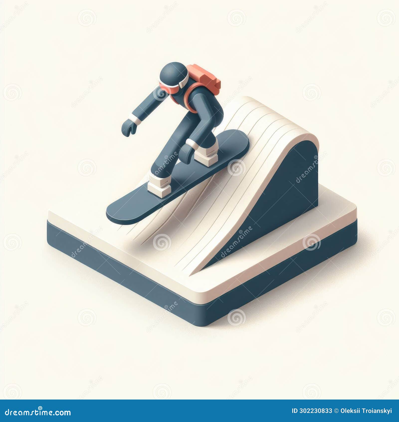 3D Icon of a Snowboarder on a Ramp in Isometric Style on a White ...