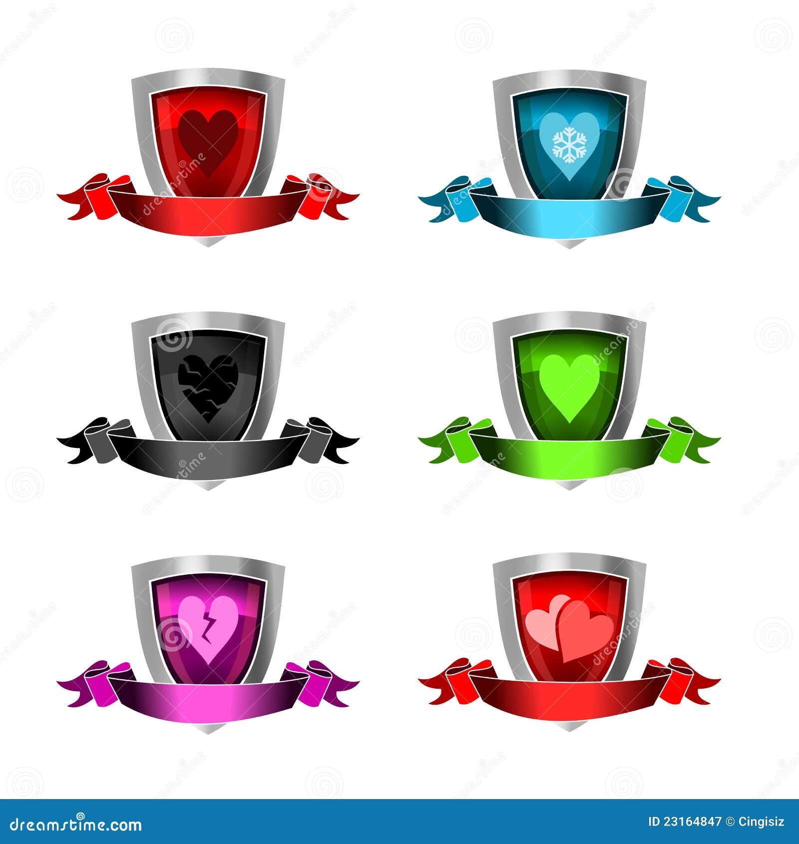 3D Icons Valentines Day Award Shields Stock Illustration - Illustration ...
