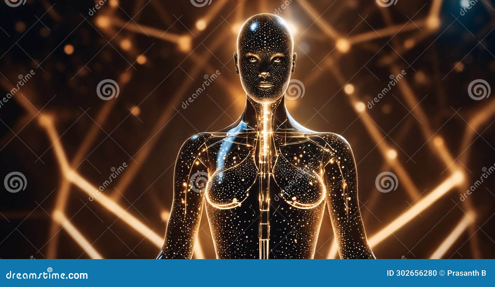 3D Illustration of a Female Human Body Model with Particles Stock ...