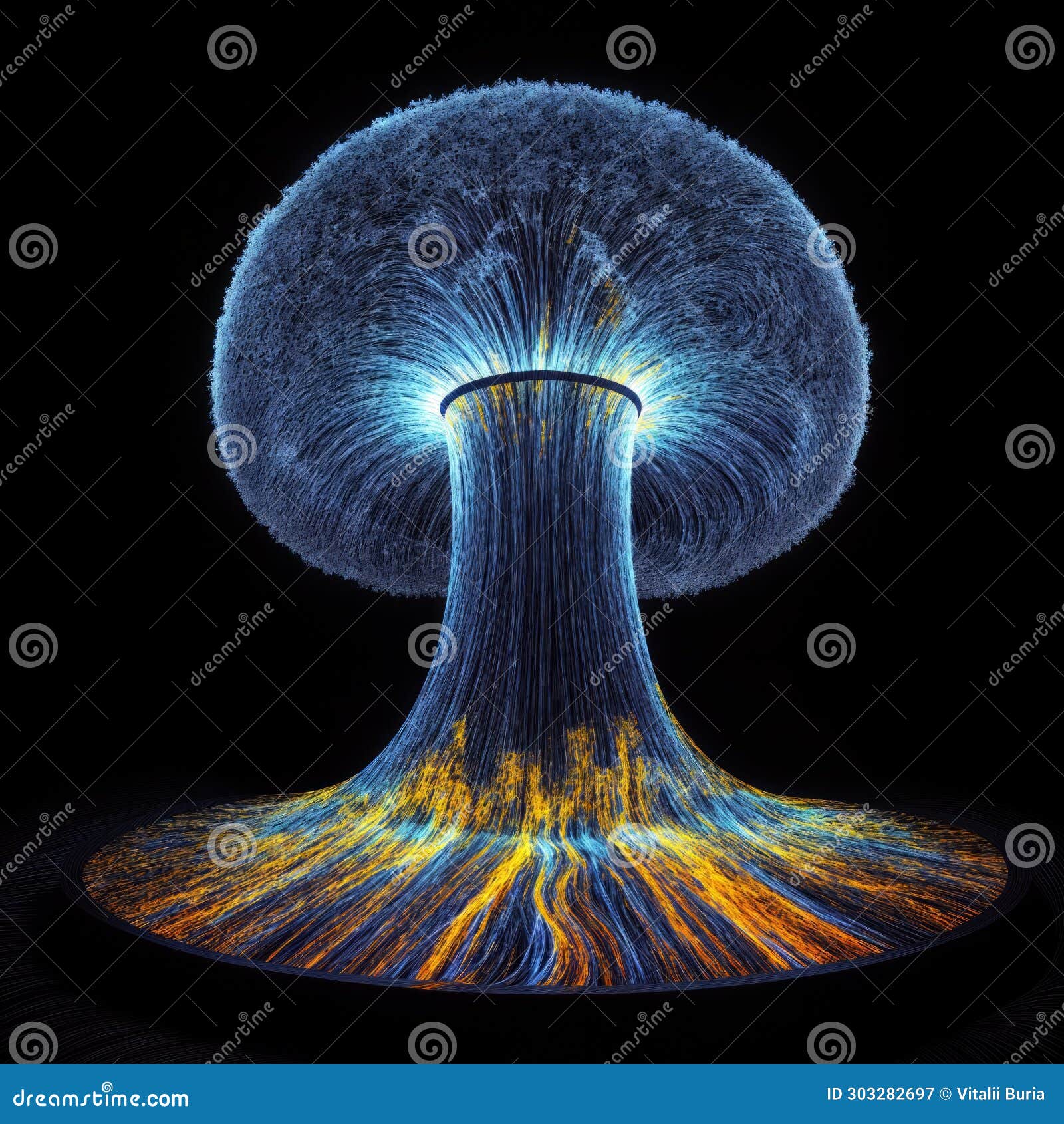 3D Illustration of a Futuristic Explosion on a Black Background ...