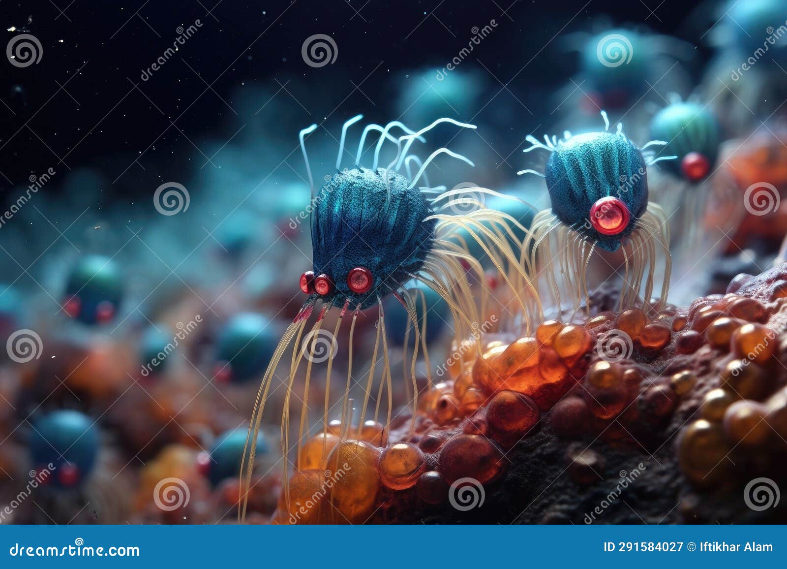 3D Illustration of a Group of Microorganisms in a Marine Environment ...
