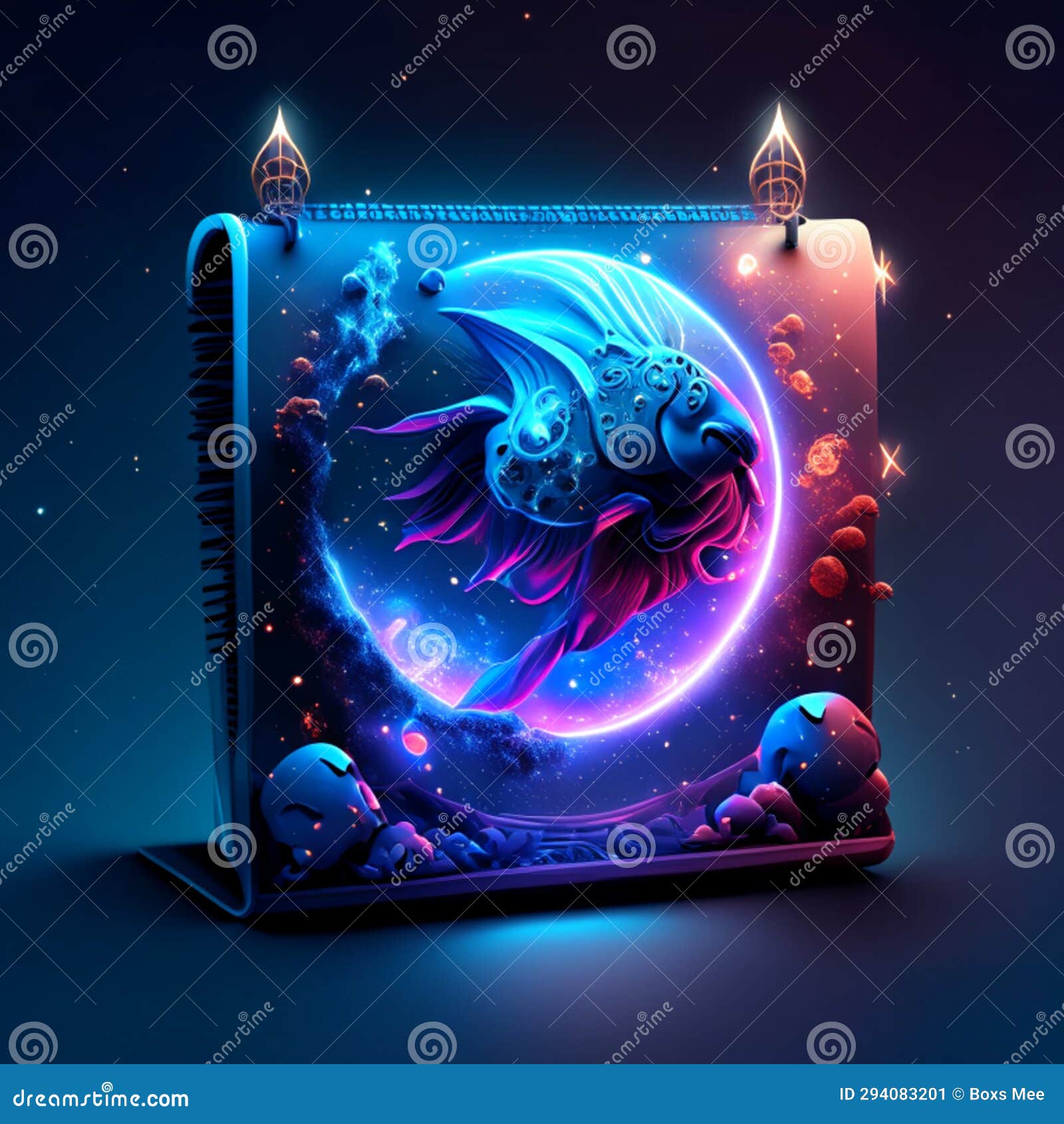 3d Illustration of a Magic Portal with a Glowing Fish in the Center ...