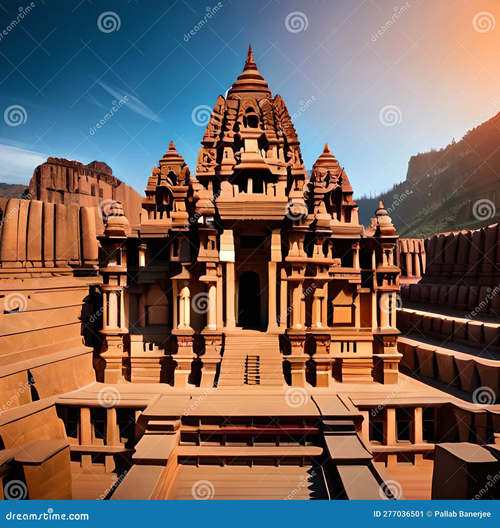 A 3d Illutration of an Ancient Indian Temple, in Rock Cut Caving Style ...