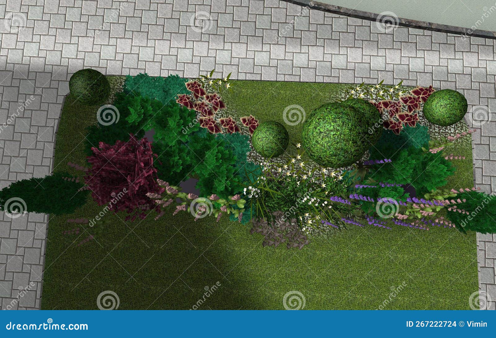3d Image of Landscape Design of a Personal Plot. Composition of a Group ...