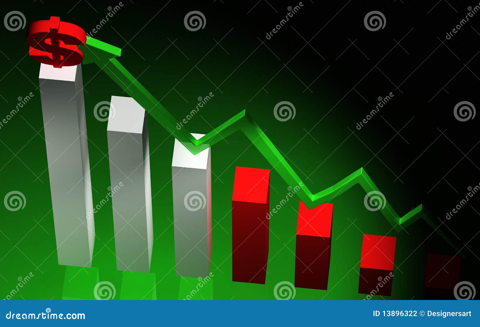 3d Increase Graph and Red Dollar Stock Illustration - Illustration of ...
