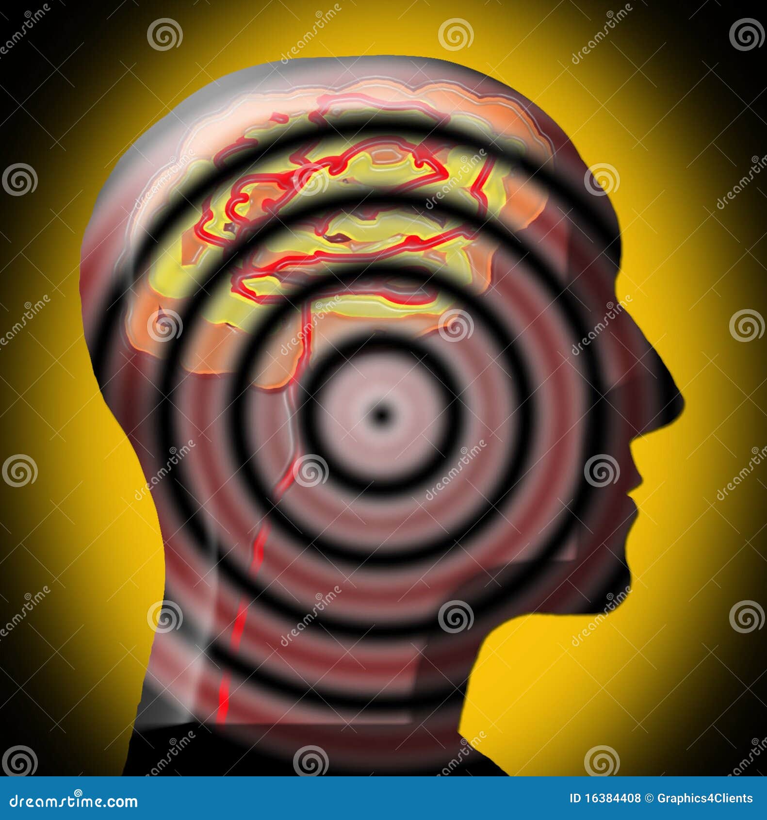 3D Intense Brain - Head - Focused and on Target Stock Illustration ...