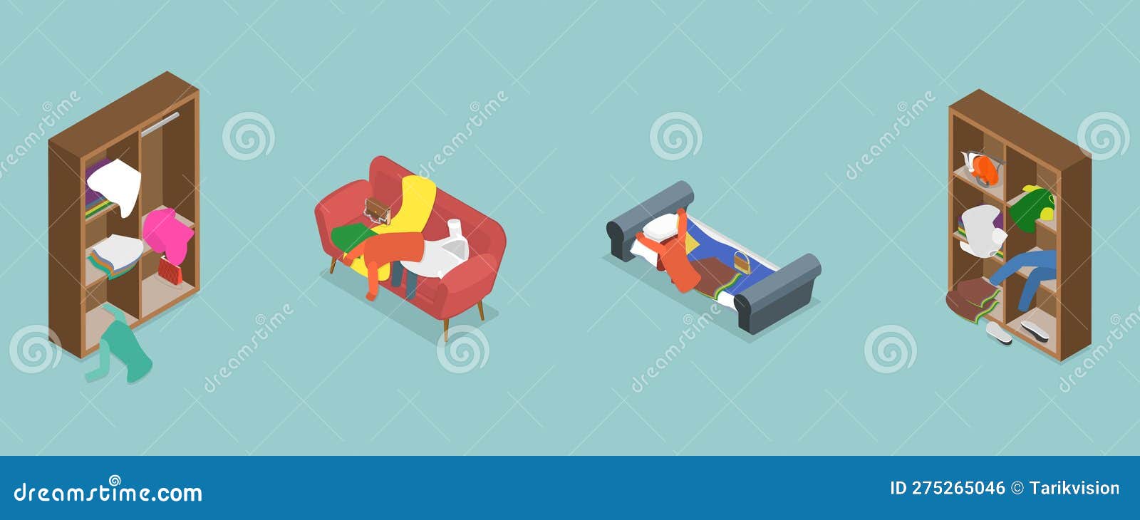 3D Isometric Flat Vector Set of Scattered and Messy Clothes Stock ...
