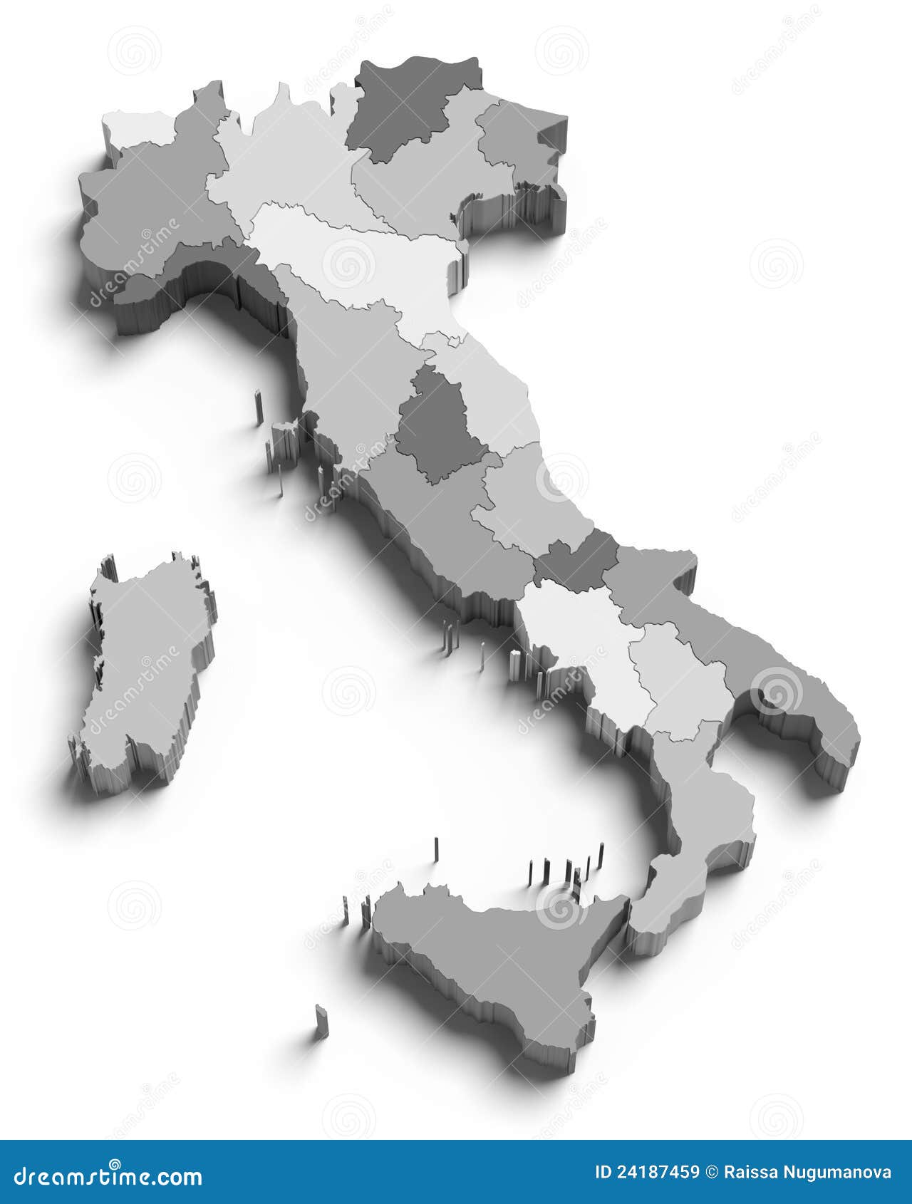 3d Italy grey map on white stock illustration. Illustration of calabria ...